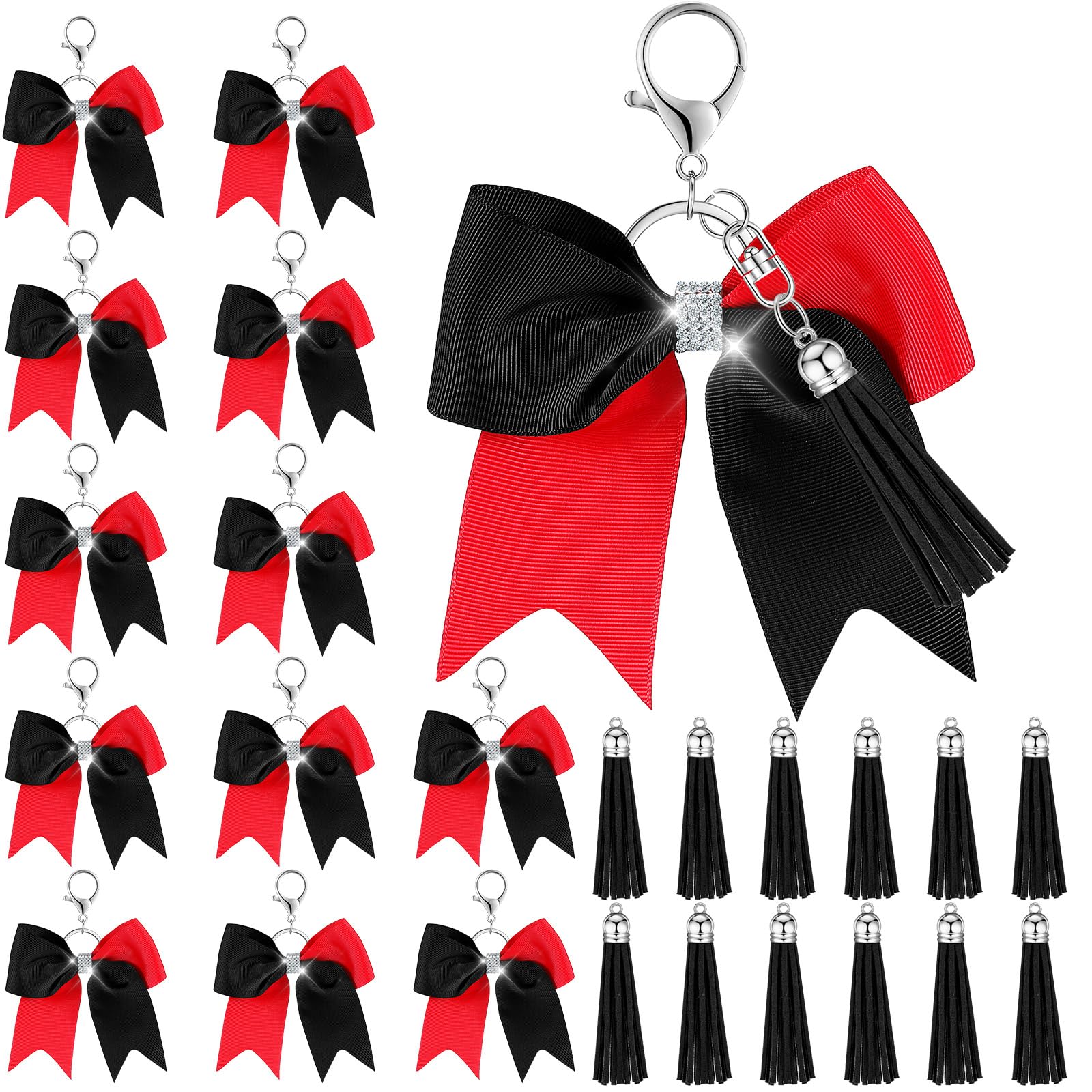 Amazon.com: Ecation 12 Set Cheer Bow Keychain Bulk with Tassel Glitter ...