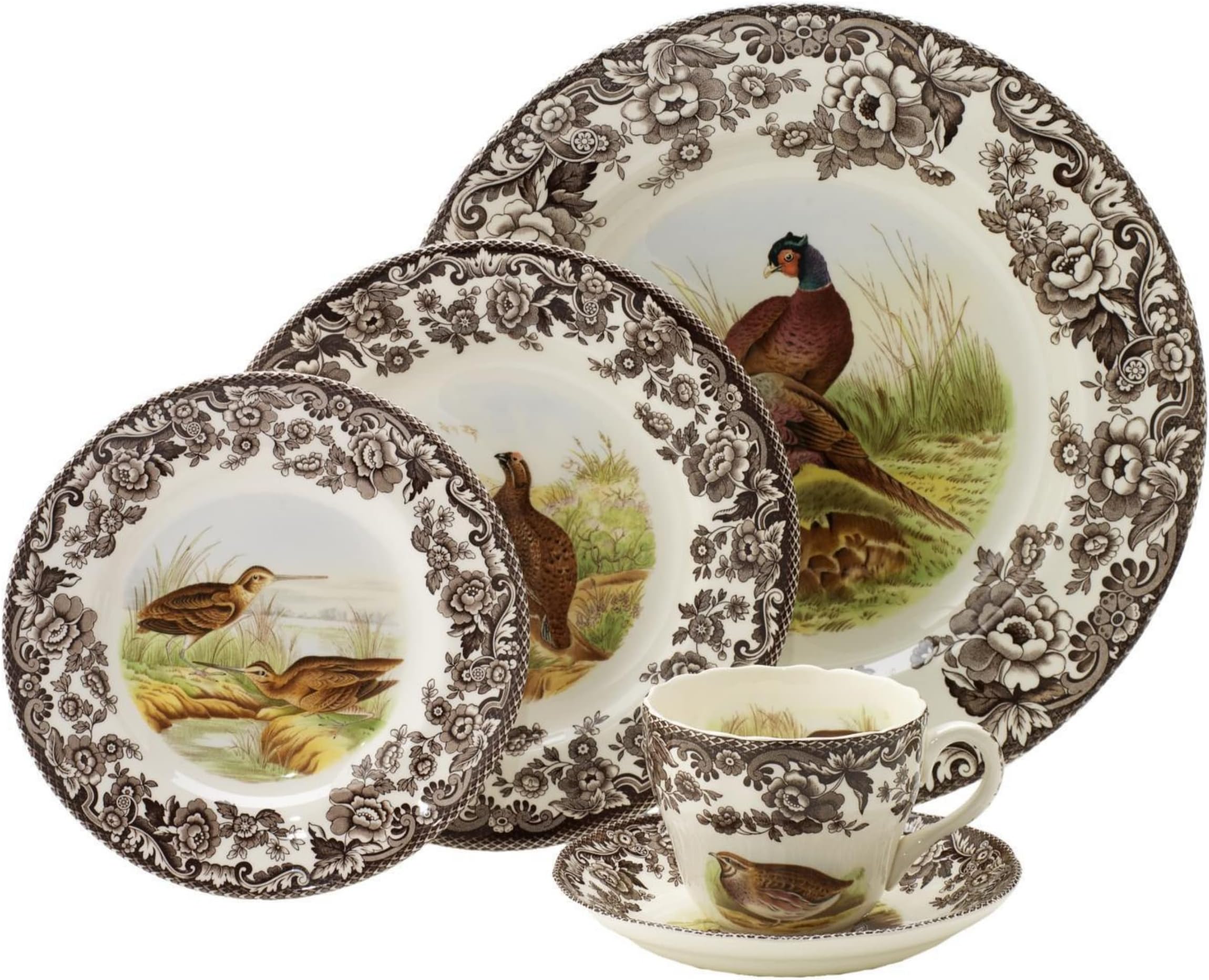 Amazon.com | Spode Woodland 5 Piece Place Setting, Brown and White ...