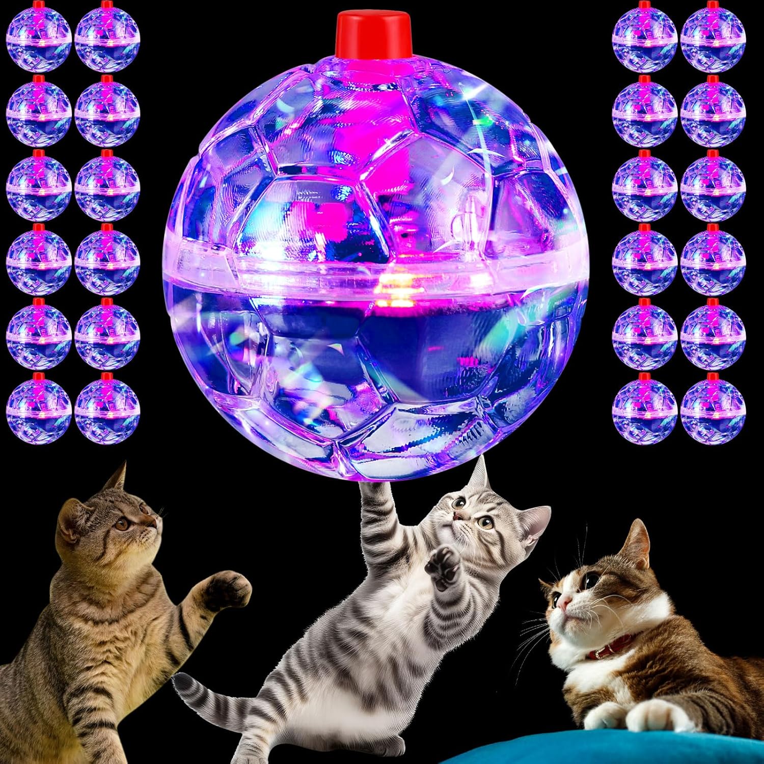 Amazon.com : Poen 30 Pack Light up Cat Balls Ghost Hunting Cat Ball LED ...