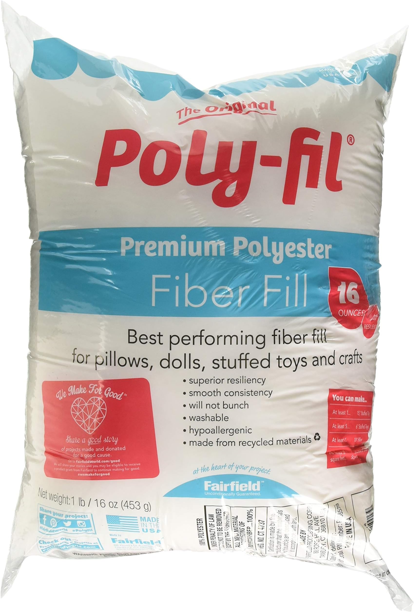 Amazon.com: Fairfield The Original Poly-Fil, Premium Polyester Fiber ...