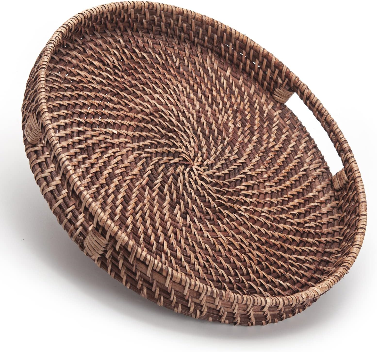 Amazon.com: KEILEOHO 2 PCS Round Rattan Serving Trays, Woven Basket ...