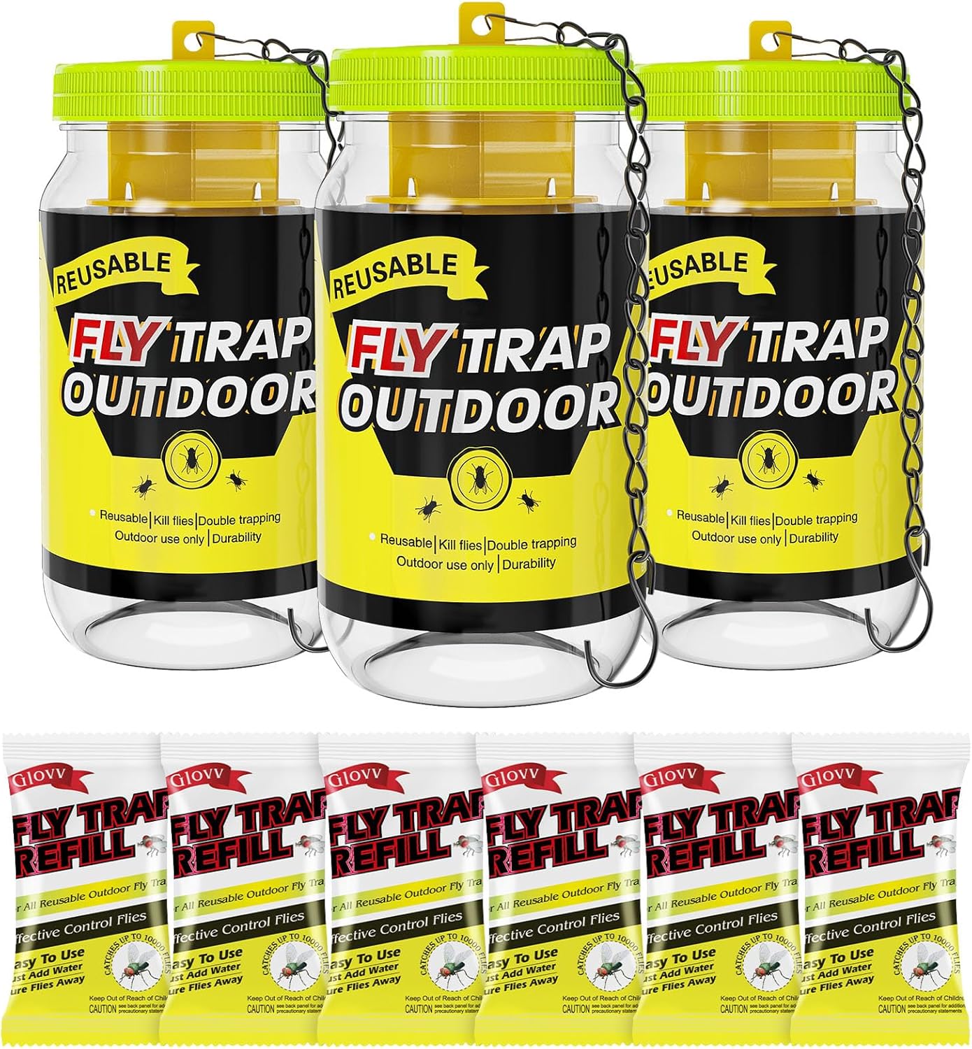 Amazon.com : 3 Pack Reusable Fly Traps Outdoor, Fly Jar Bottles with 6 ...