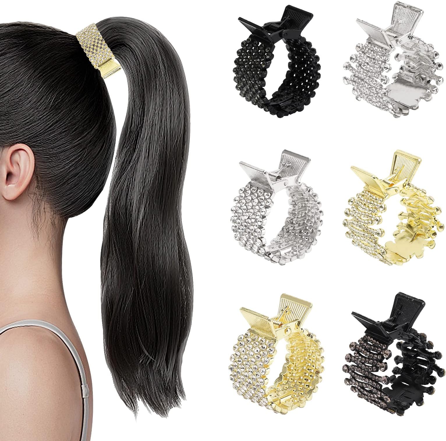 Amazon.com : 3 Pcs 1.6Inch Ponytail Holder Hair Clips Metal High ...