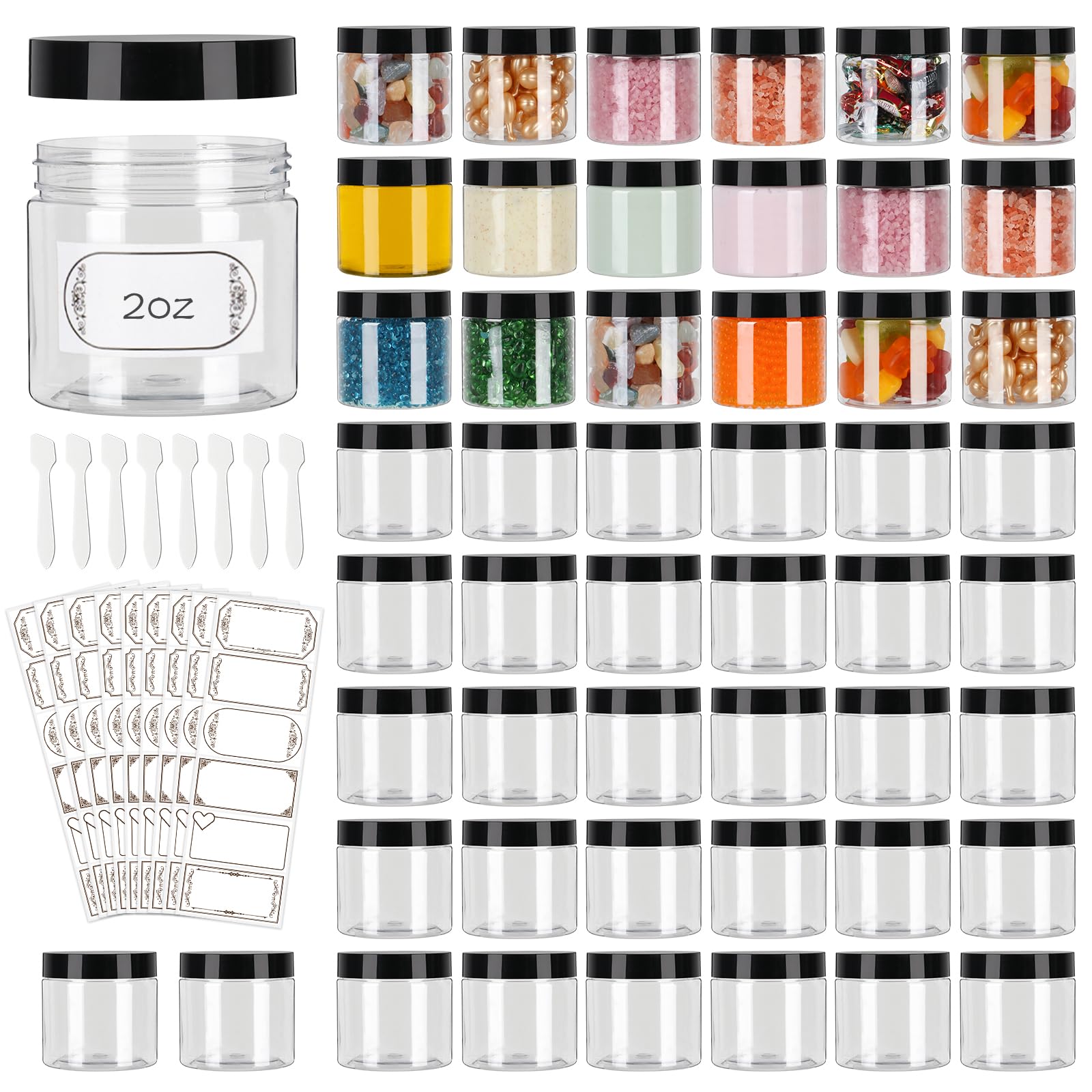 Amazon.com: 50 Pack Plastic Jars with Lids, 2 oz Plastic Containers ...