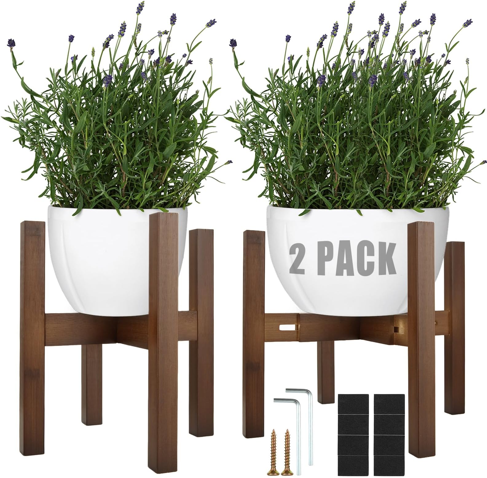 Bamworld Adjustable Plant Stand Indoor, Bamboo Indoor Planter Stand ...