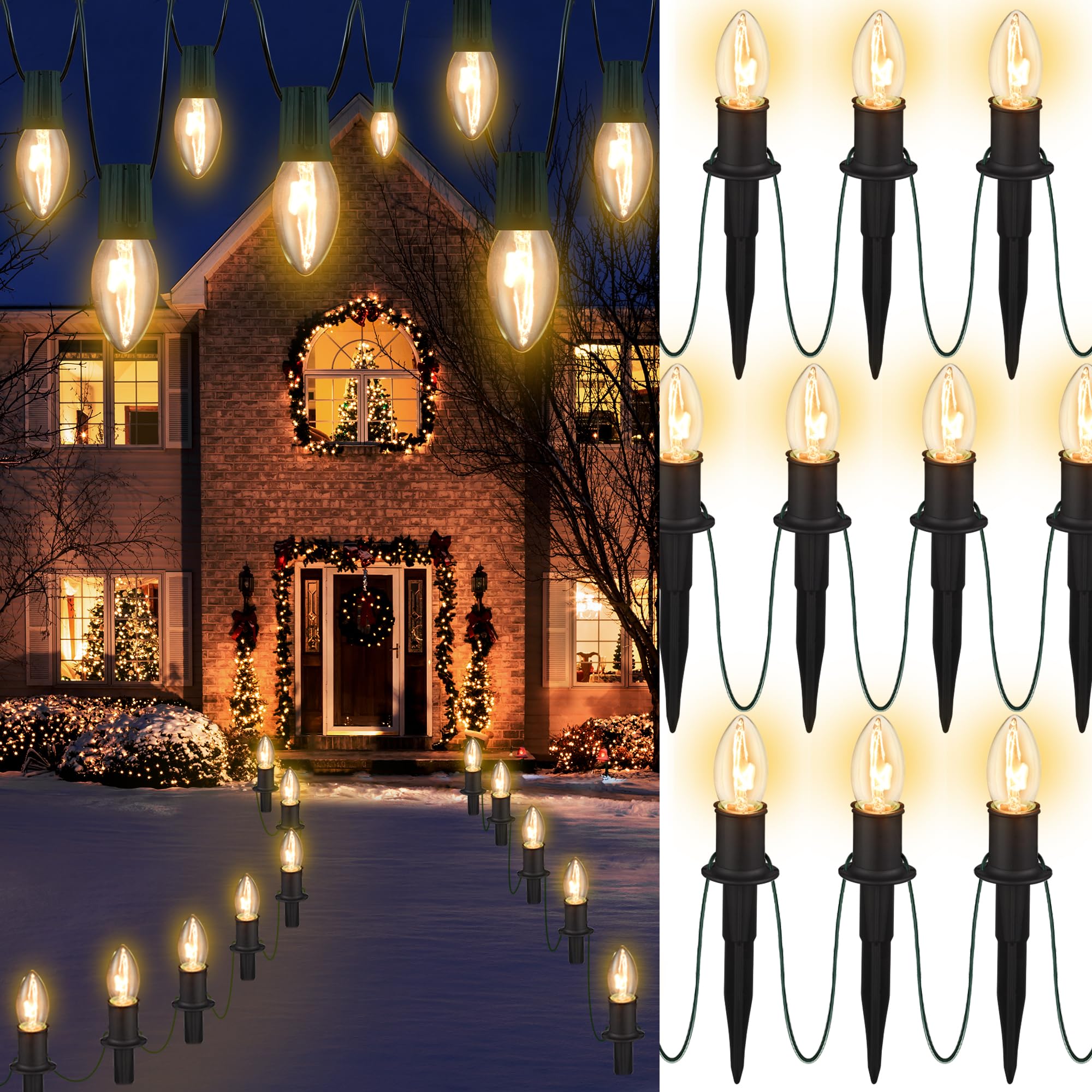 TIORIY Outdoor Warm Christmas Pathway Lights, 24.2ft 20 Lights with ...