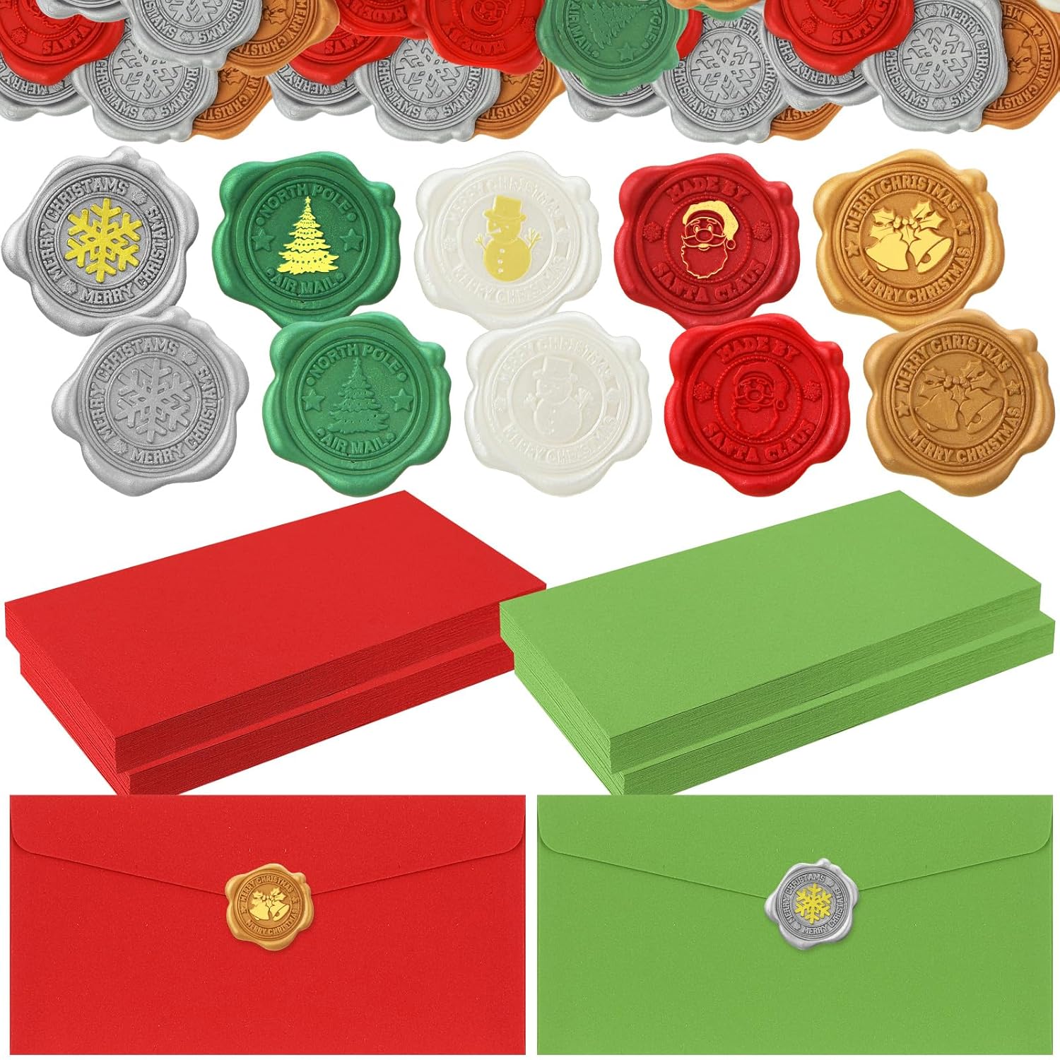 Amazon.com : Qeeenar 100 Pcs Christmas Envelope Self Adhesive with 100 ...