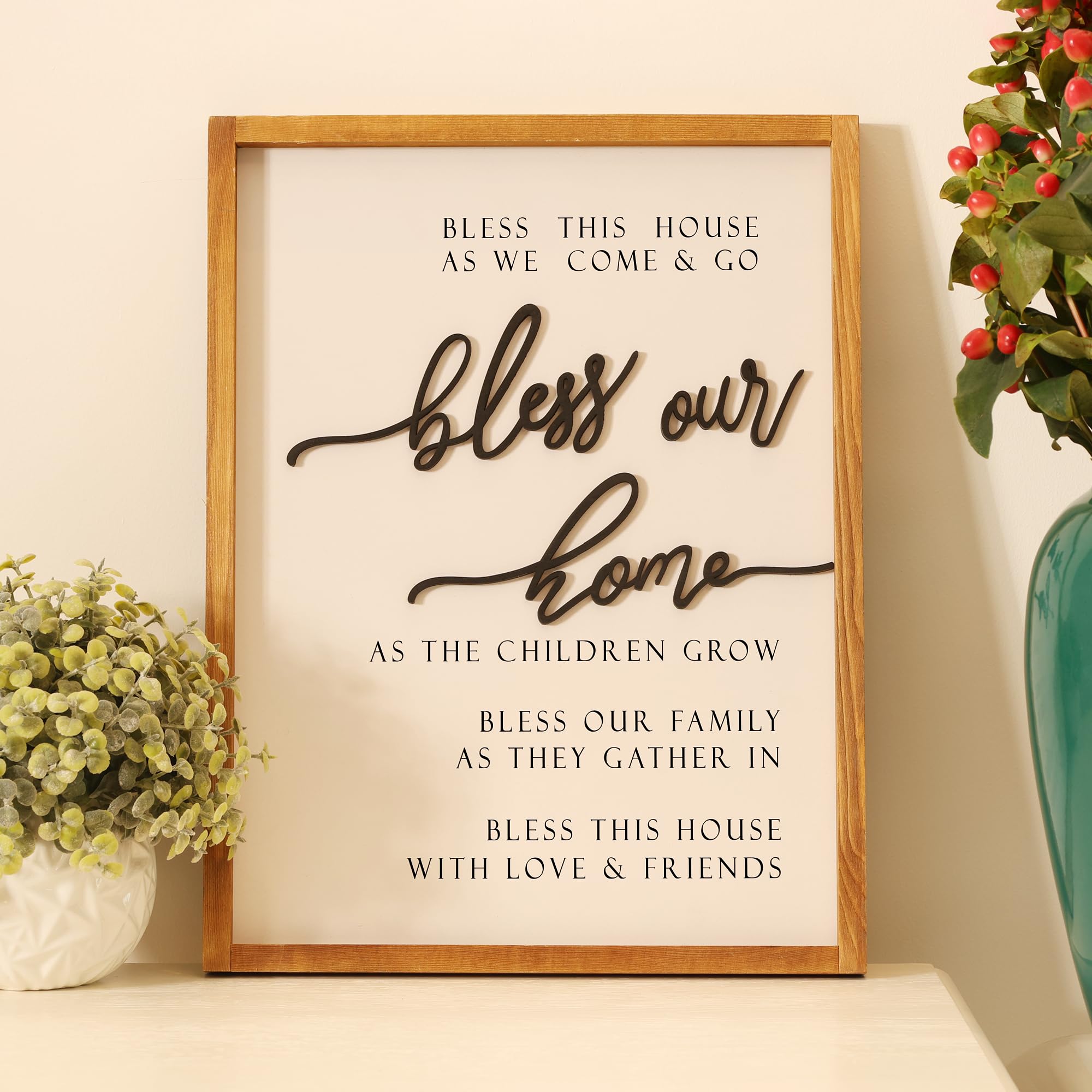 Amazon.com : Liswit Farmhouse Decor Bless Our Home Wooden Sign Wall Art ...