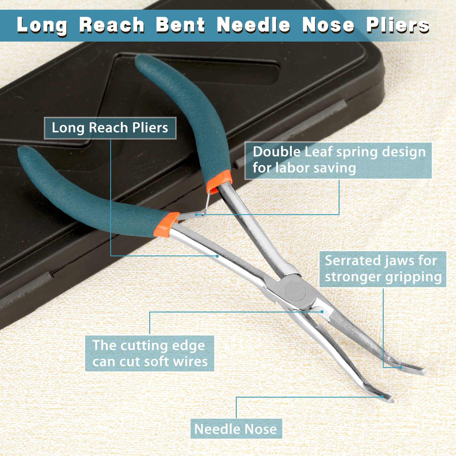 Split Ring Pliers 7 Inch Long Reach Bent Needle Nose Pliers - Serrated ...