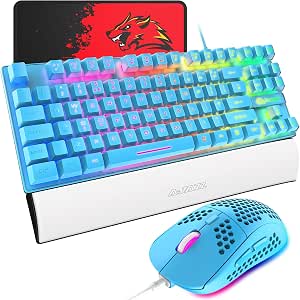 FELICON Gaming Keyboard and Mouse Combo,88 Keys Compact Rainbow Backlit ...