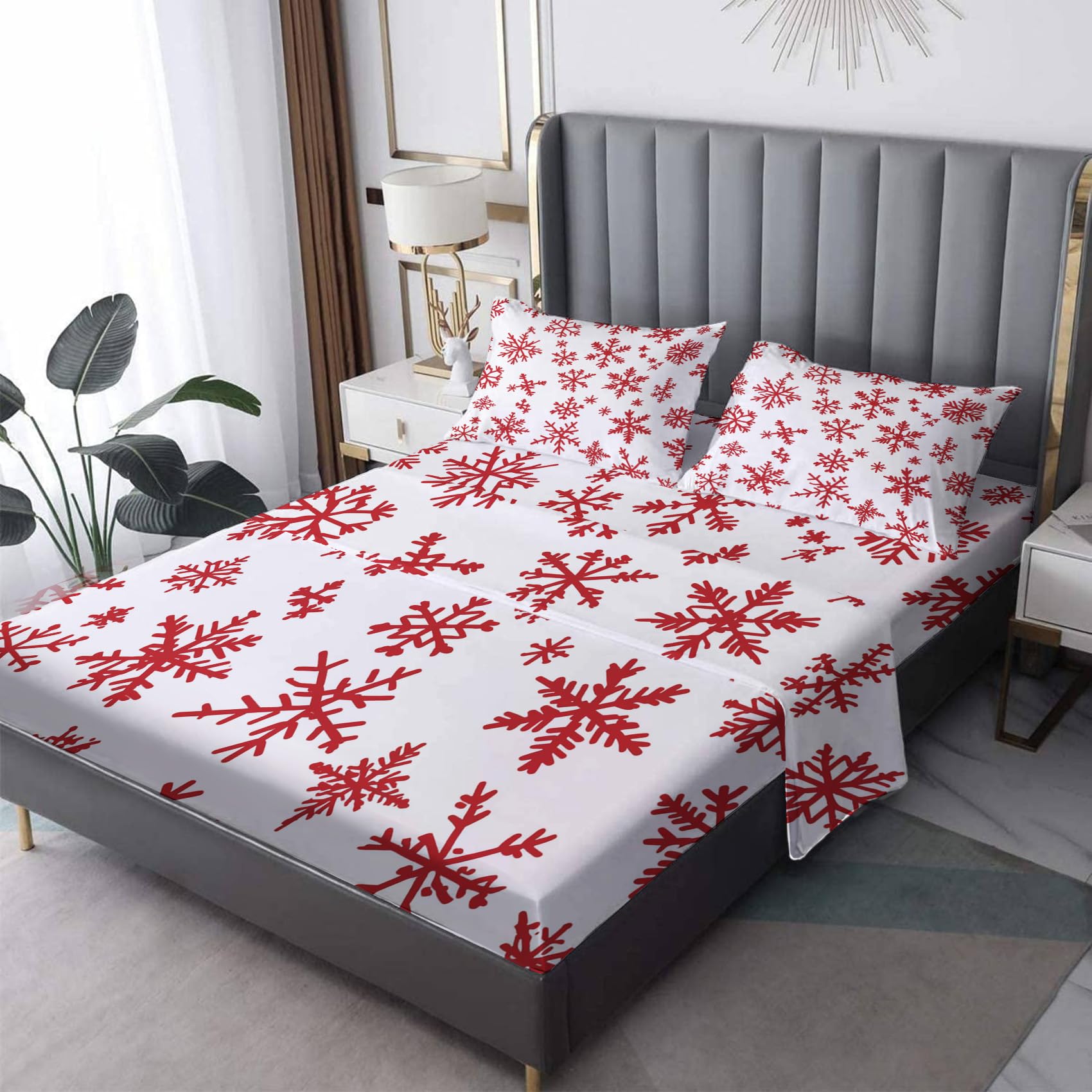 Amazon.com: NOGAWA Christmas Snowflake Sheets Split King for Adjustable ...