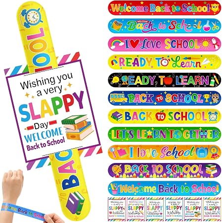 Amazon.com: Soulchen 96 Pcs Back to School Slap Bracelets with Cards ...