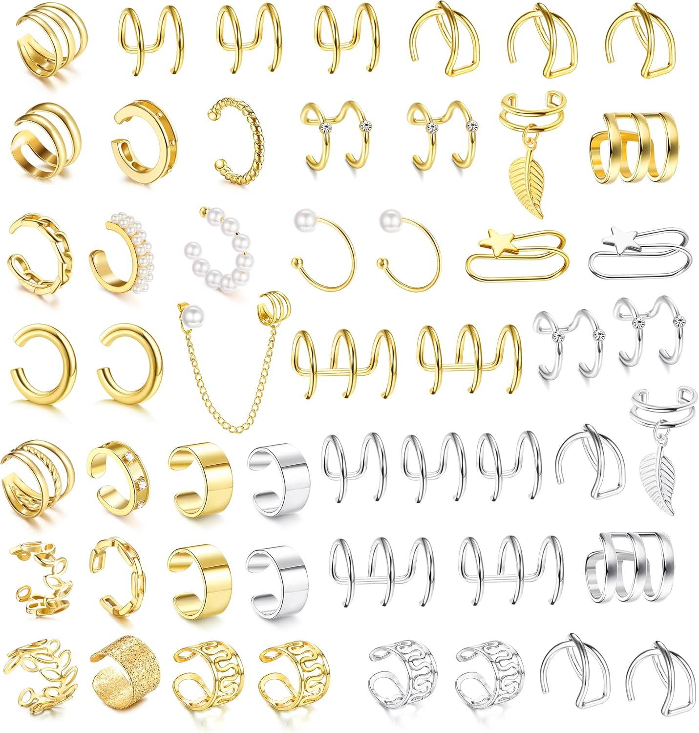 Dochais 52 Pcs Ear Cuff, Helix Cartilage Clip on Earrings Ear Cartilage ...
