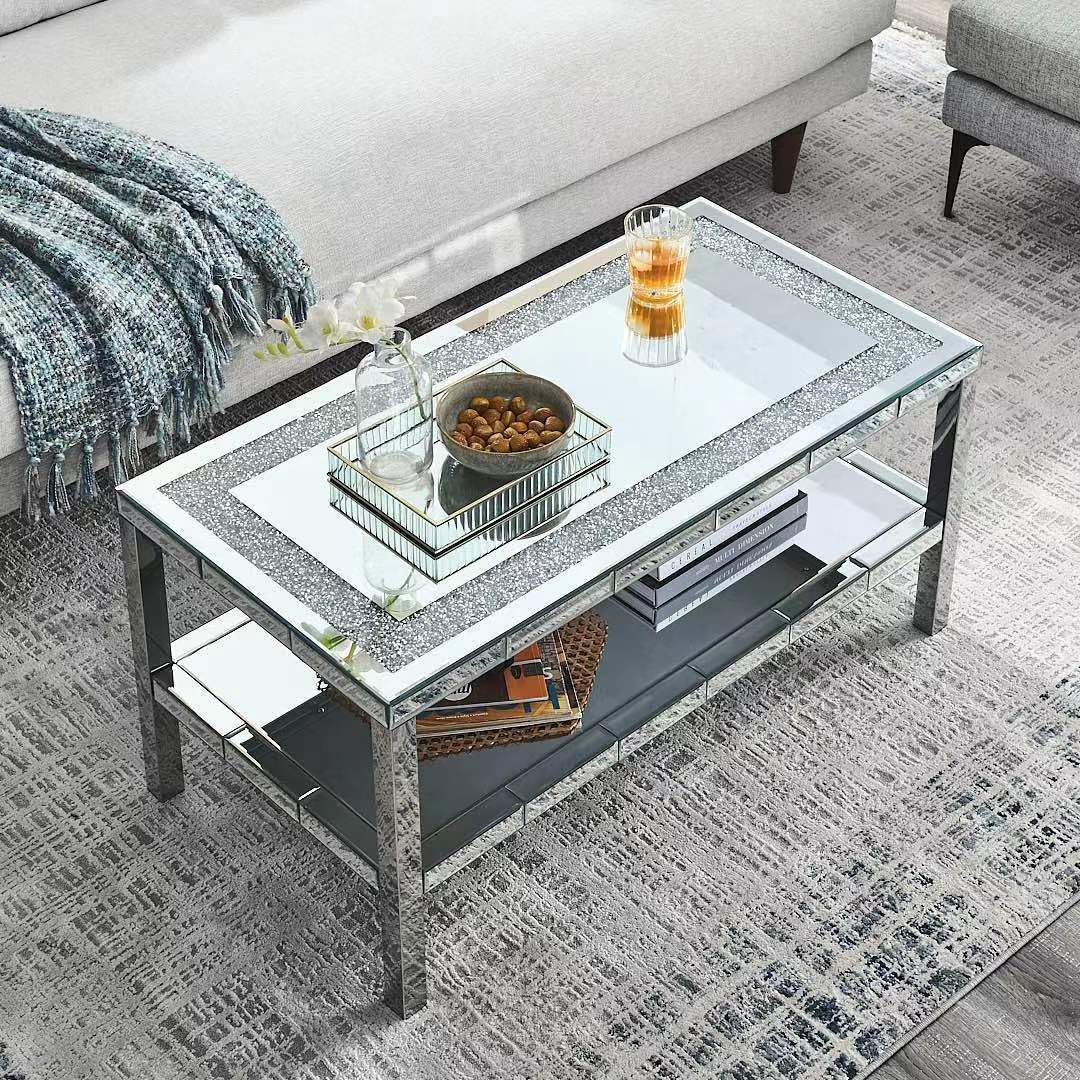 Amazon.com: Maotifeys Silver Mirrored Coffee Table, 39" Modern Glass ...