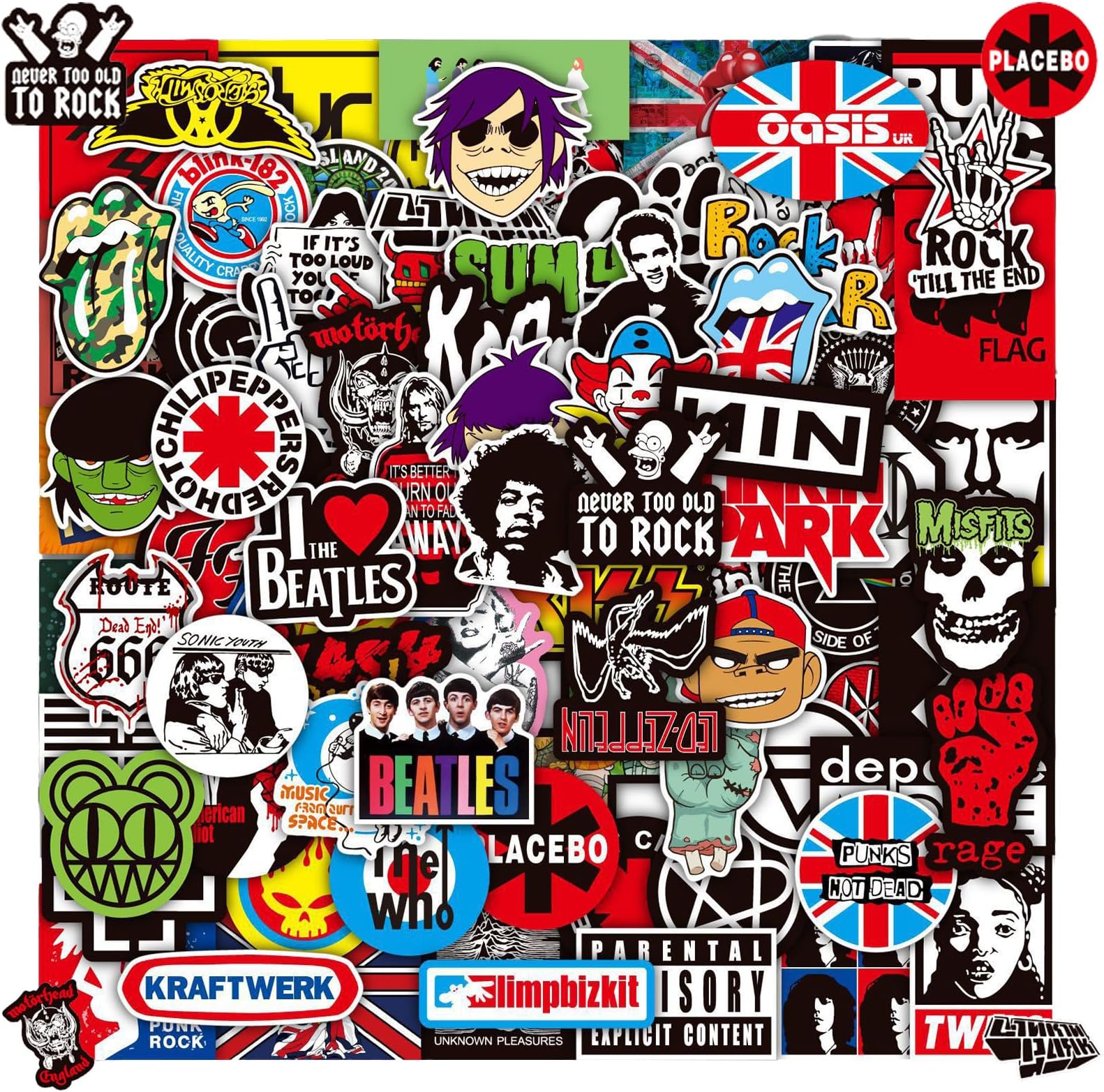 Rock Band Aufkleber, 100 Stück Rock Band Punk Sticker, Classic Rock ...