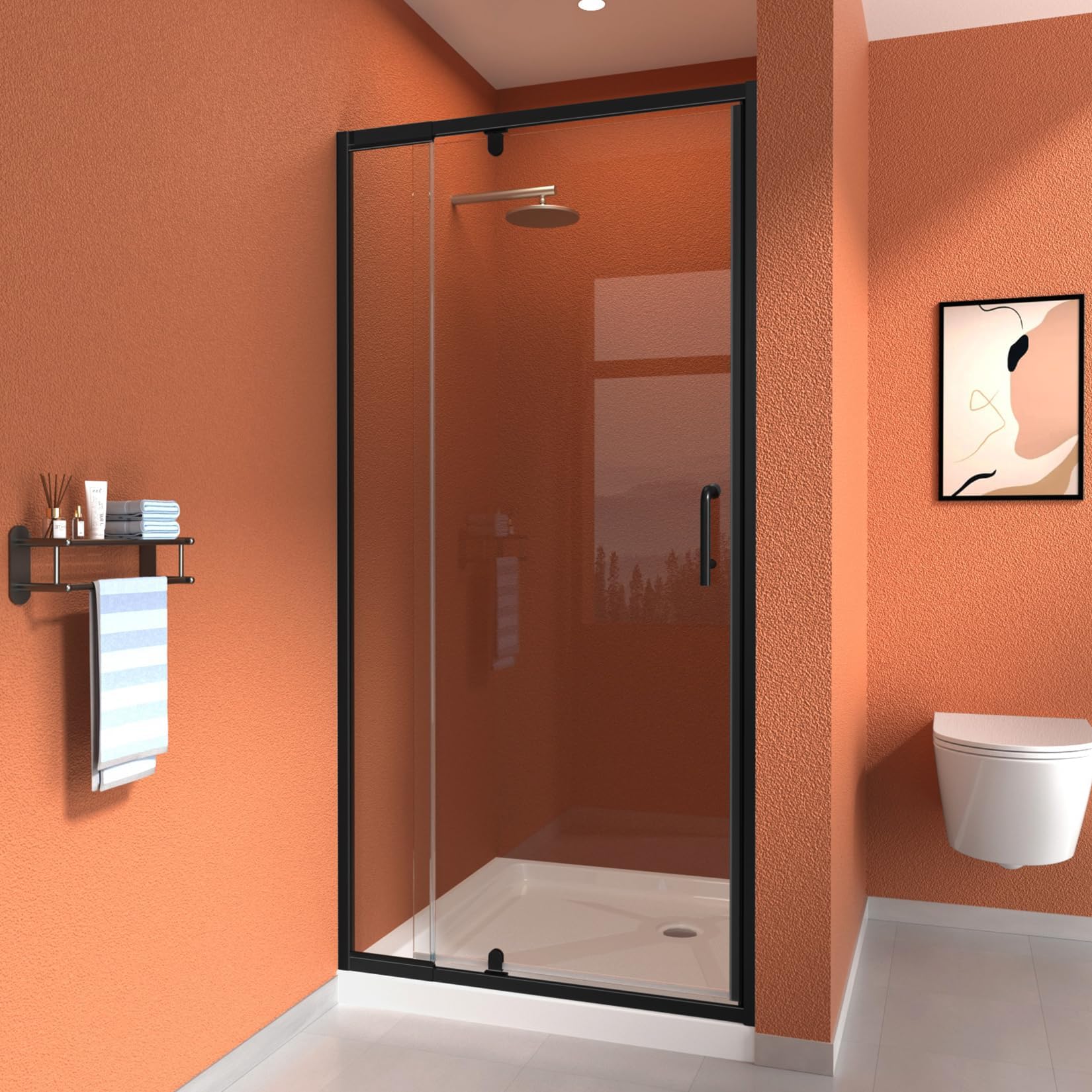 Bathroom Shower Door 36" W*72" H, Frameless Shower Door in Matte Black ...