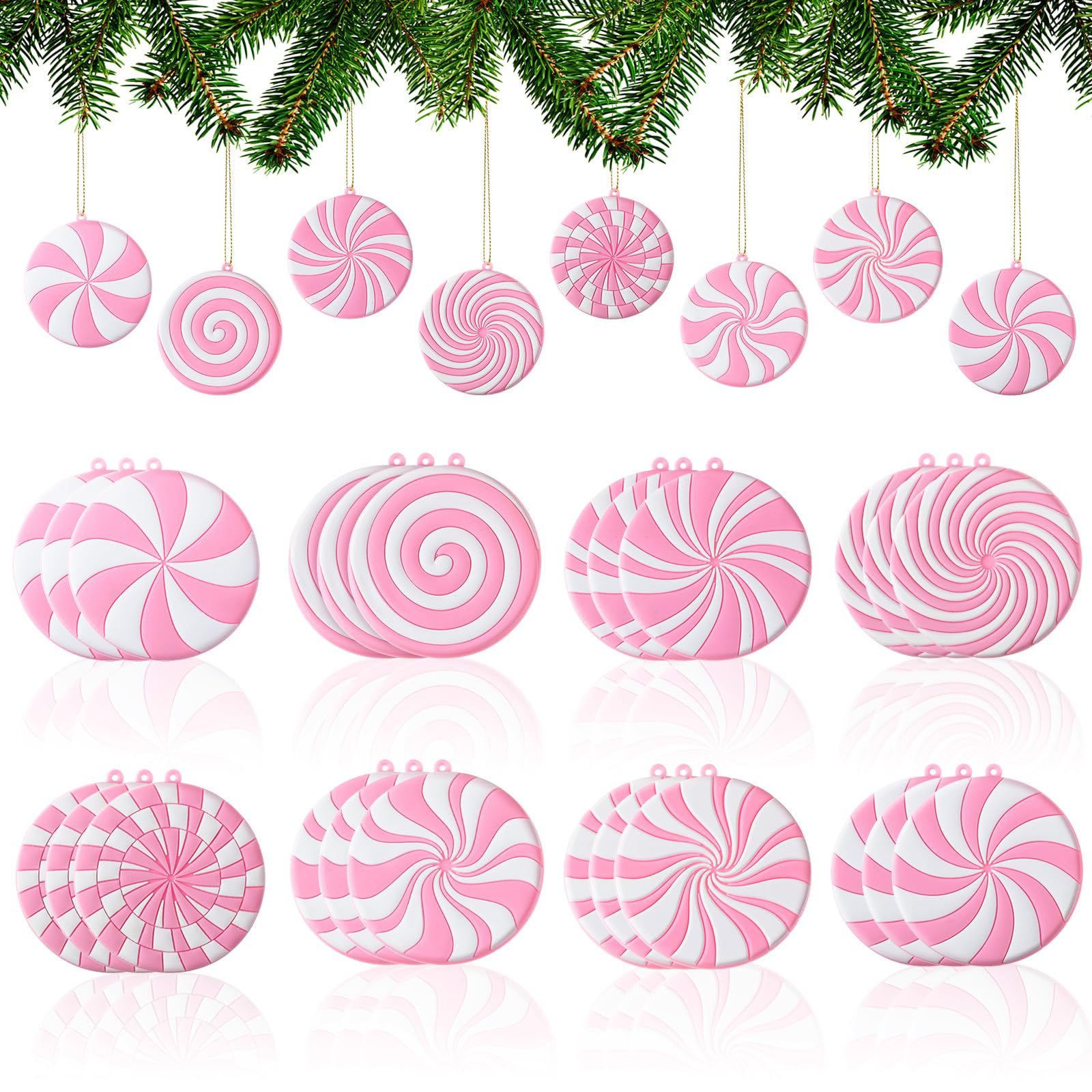 Amazon.com: Panelee 24 Pcs Pink Candy Christmas Tree Ornaments PVC Xmas ...