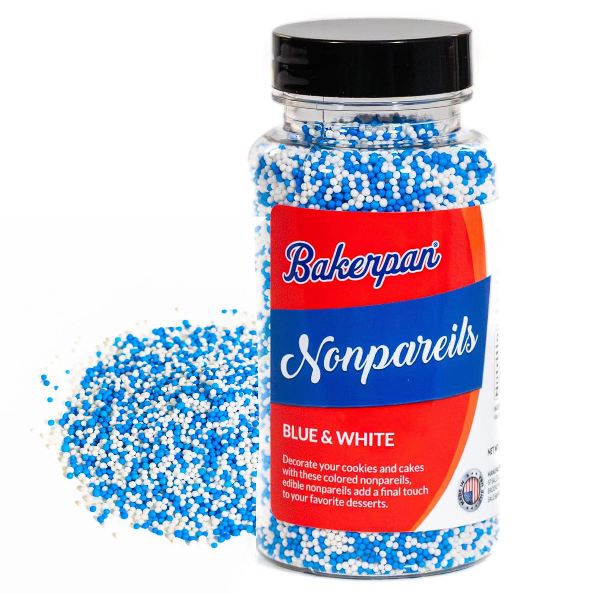 Amazon.com: Bakerpan Blue and White Nonpareils Sprinkles - 5.1 Ounces ...