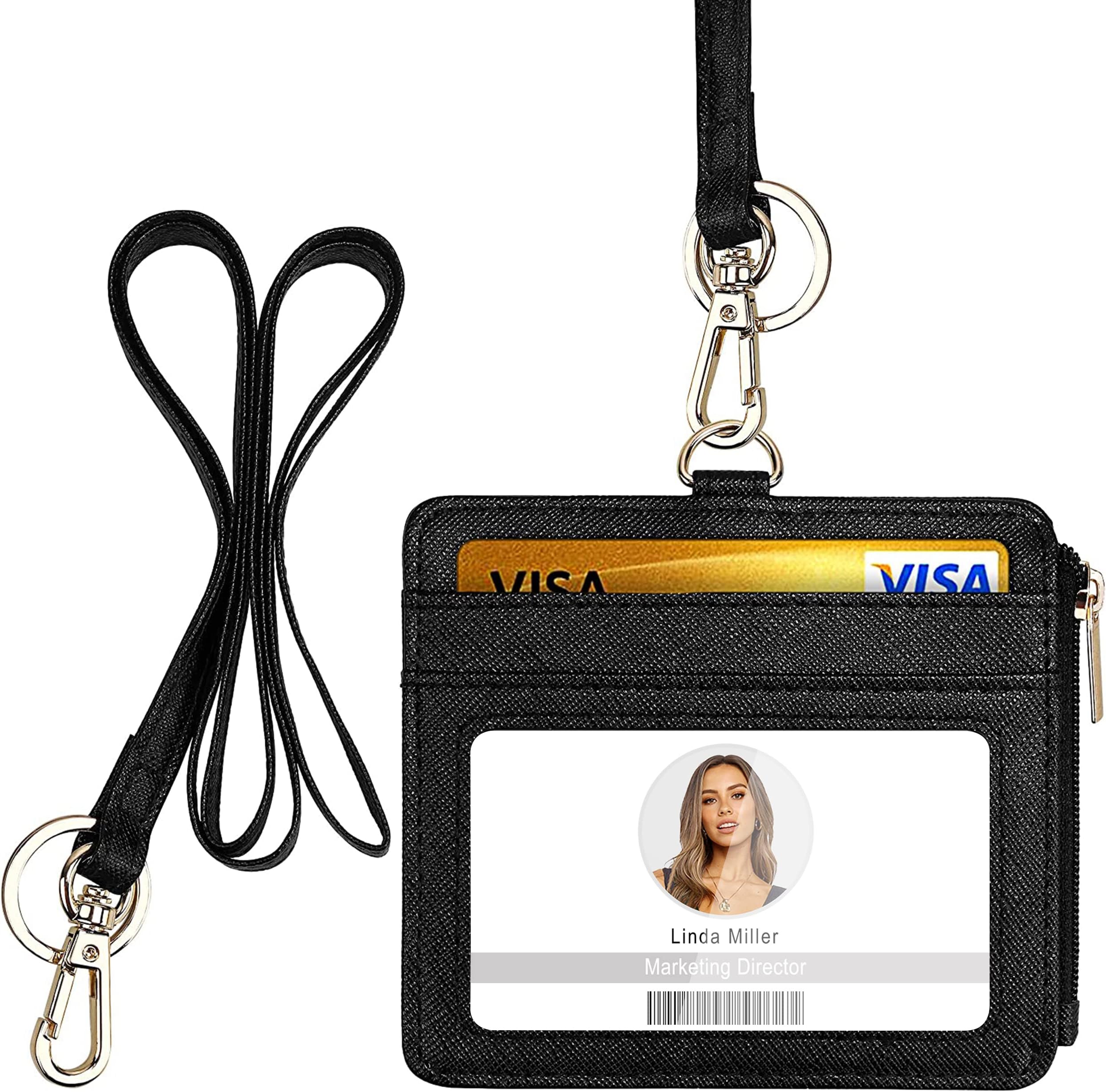 Amazon.com : ID Badge Holder with Lanyard, Horizontal PU Leather ID ...