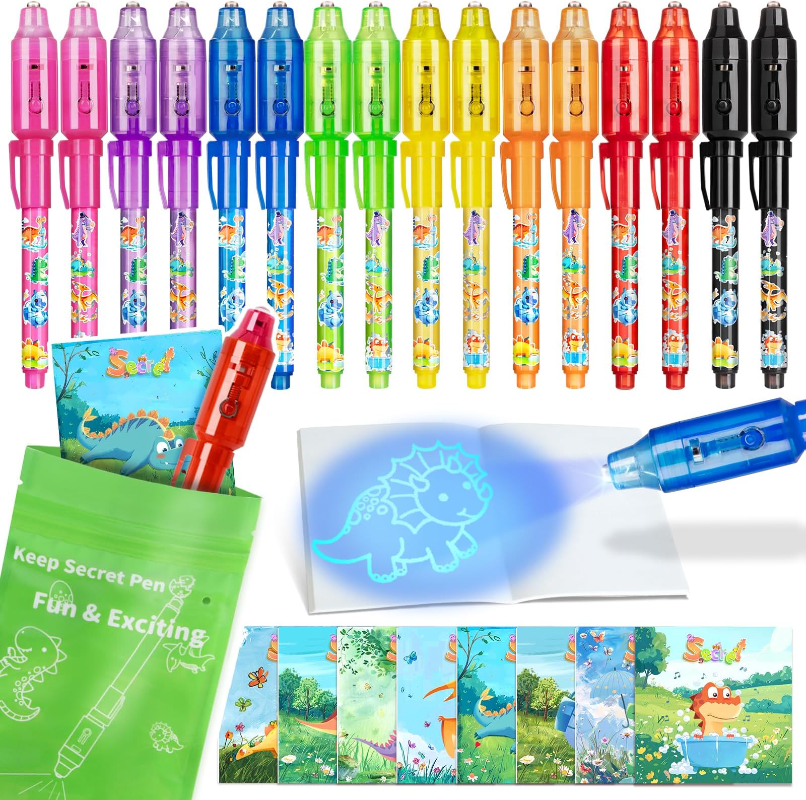 Amazon.com: Invisible Ink Pens, 16 Pack Spy Magic Markers Pen with UV Light & Notebook Set ...