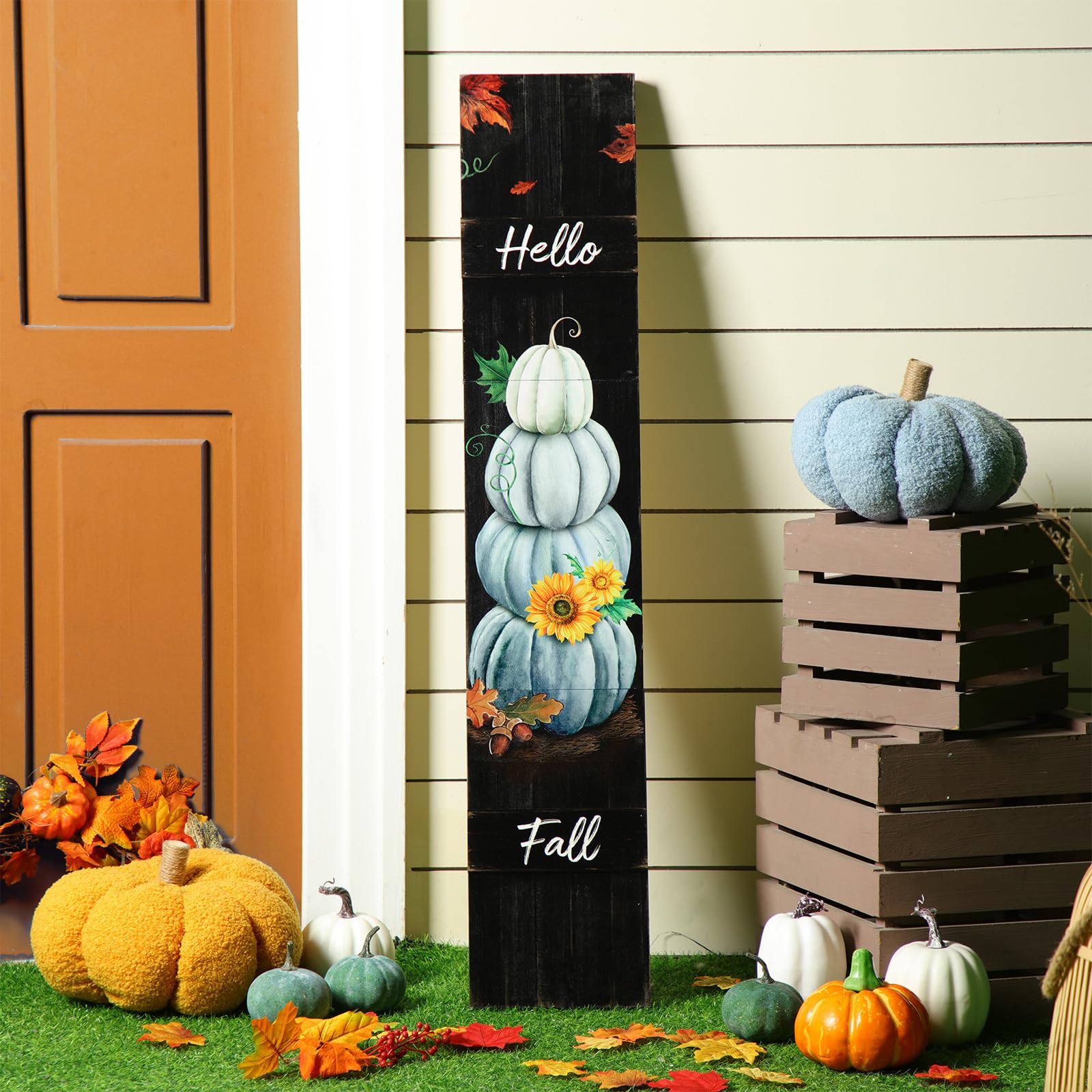 Amazon.com: Dandat 42 Inch Thanksgiving Porch Sign Hello Fall Pumpkin ...