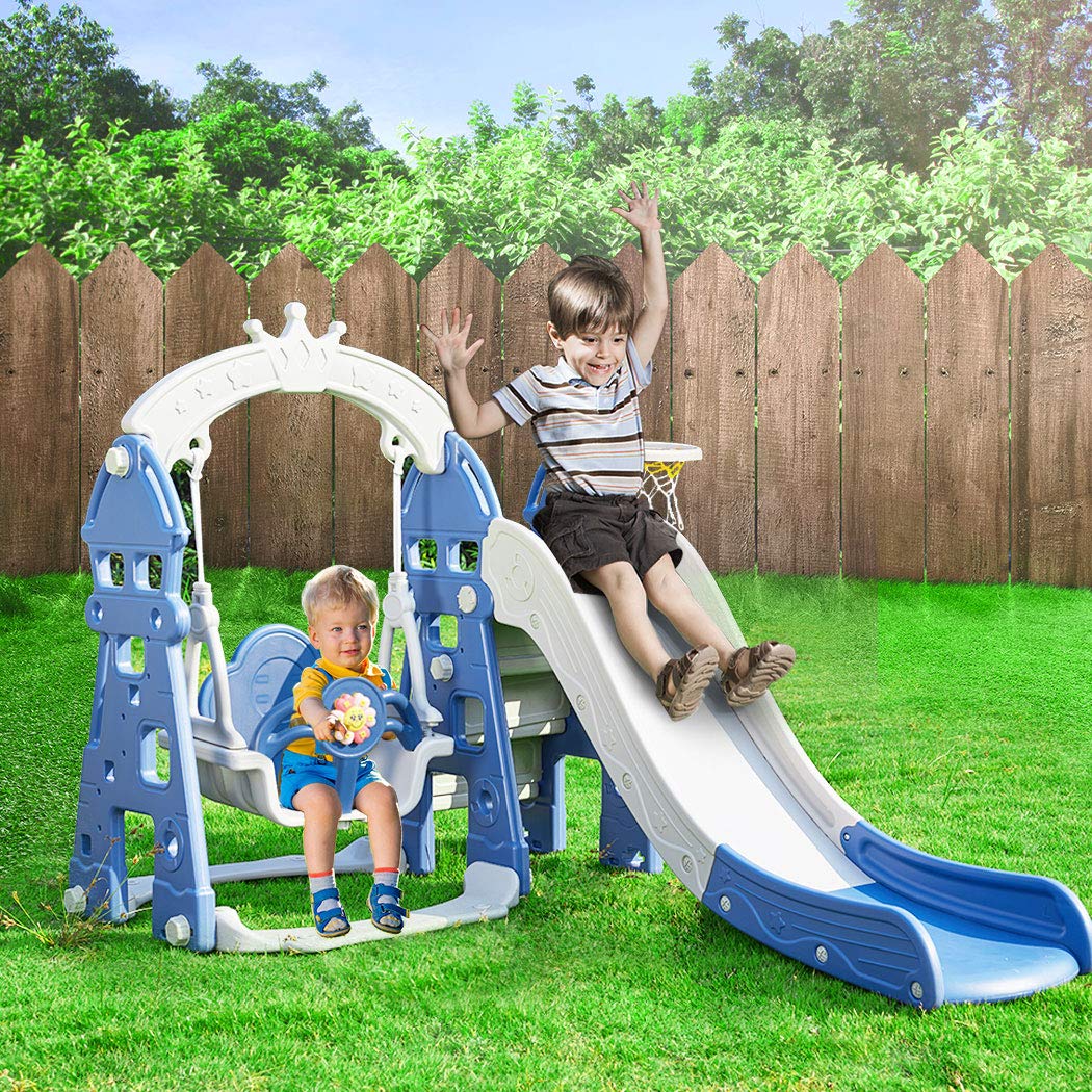 Kids Slide Swing Basketball Ring Hoop Activity Center Toddlers Play Set ...