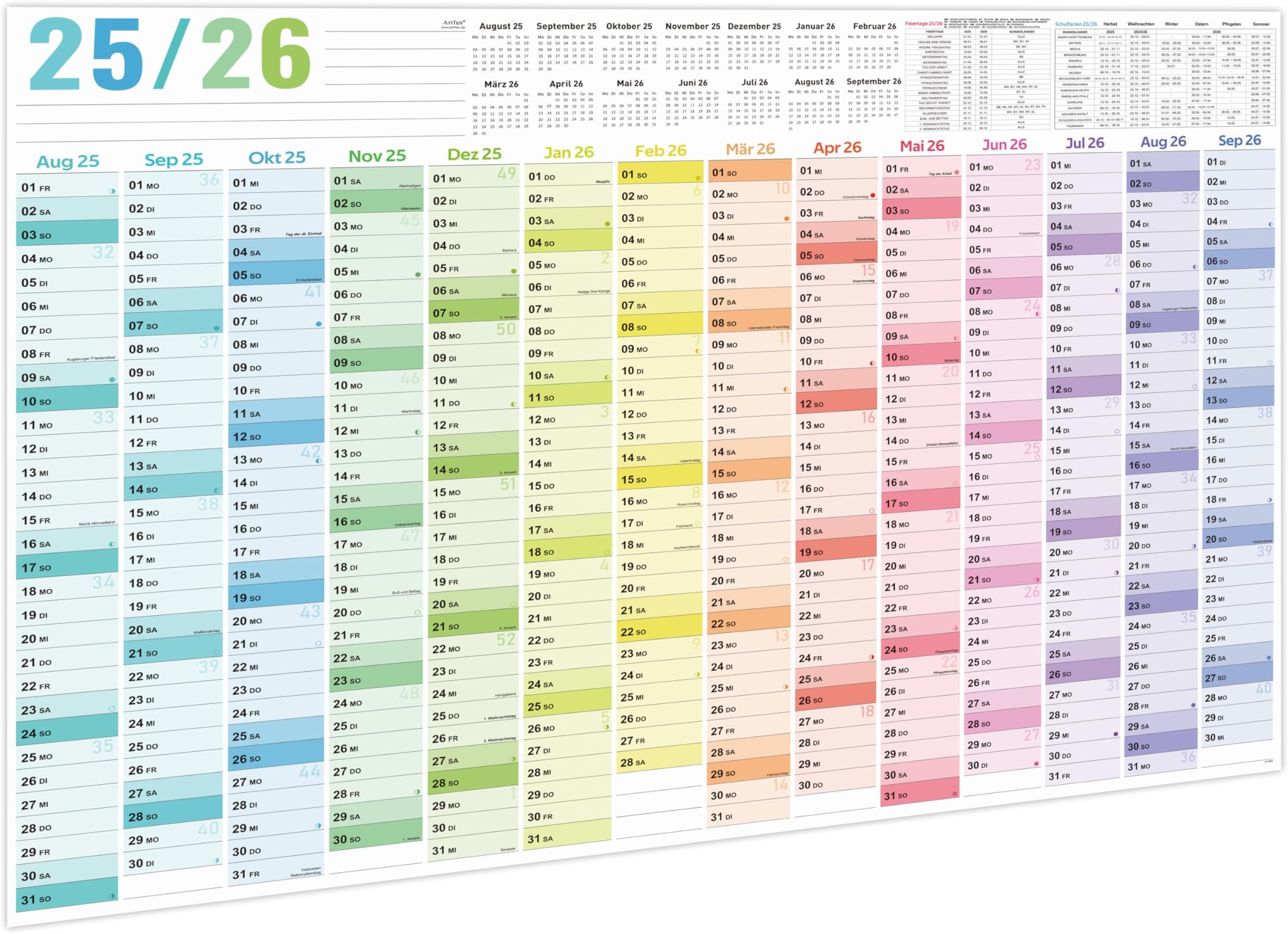 Wandkalender 2025 2026, Kalender 2025 2026 Wandkalender XXL (97 x 70 cm ...