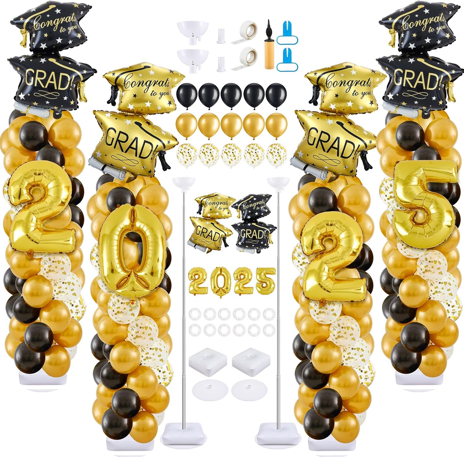 Amazon.com: Gejoy 4 Sets Graduation Balloon Column Stand Kit with 314 ...