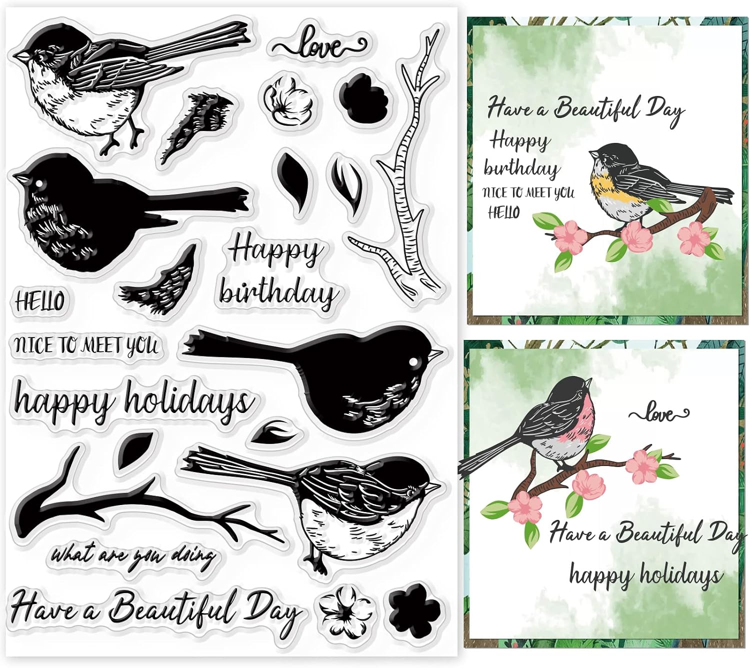 GLOBLELAND Layered Birds Clear Stamps Layering Birds Branch Words ...