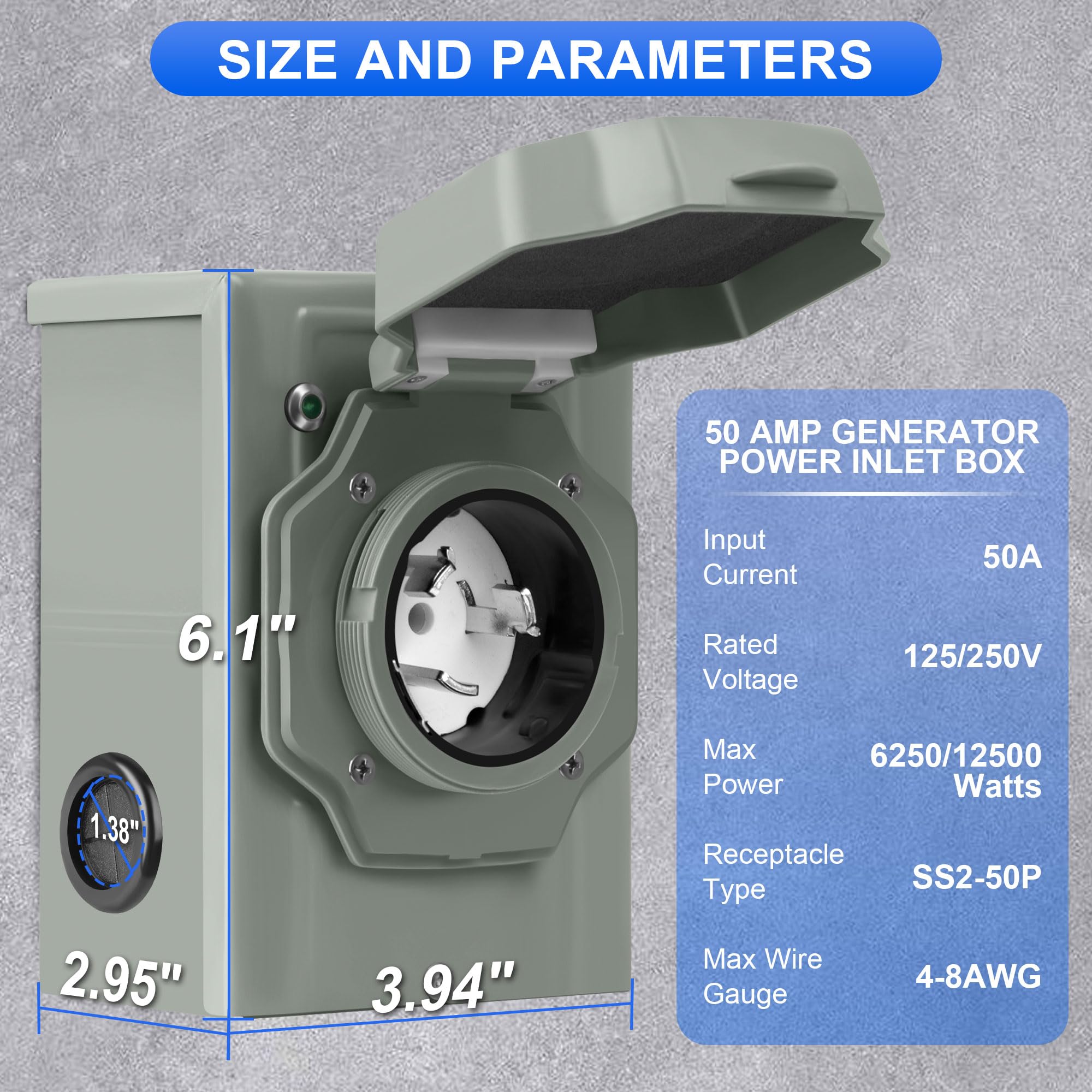 Snapklik.com : 50 Amp Generator Inlet Box, NEMA SS2-50 Pre-Drilled ...