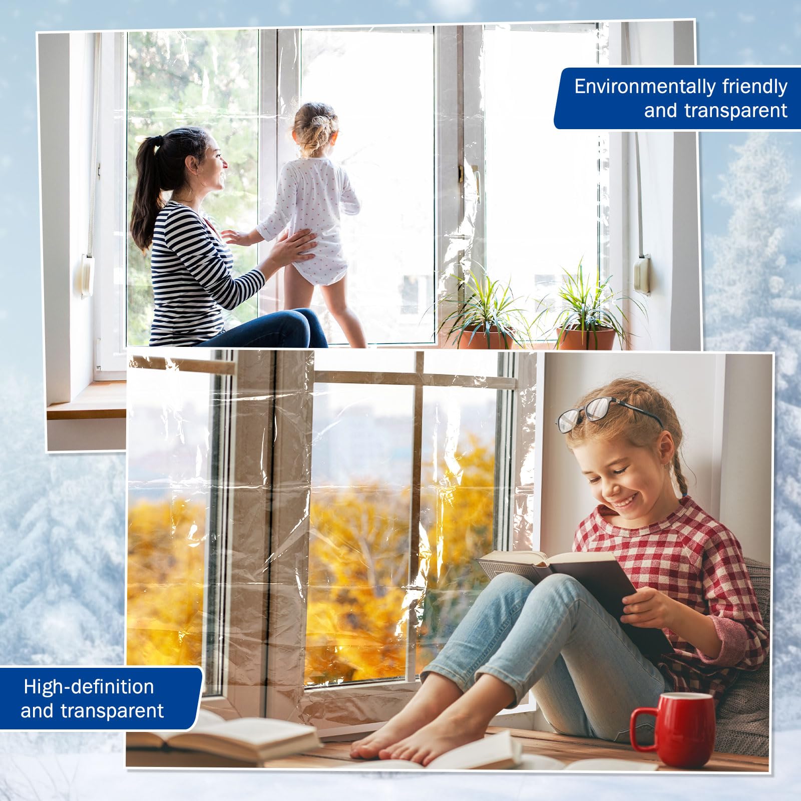Pangda 6 Pcs Winter Window Insulation Kit 47 x 63 in Clear Thermal ...