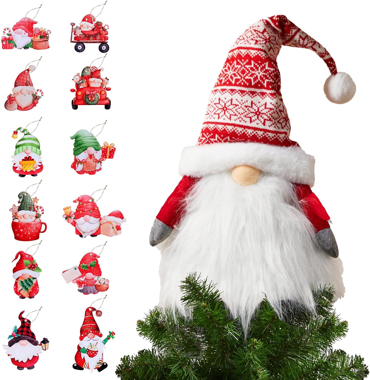 Brandclub - Gnome Christmas Tree Topper with 12pcs Hanging Gnomes ...