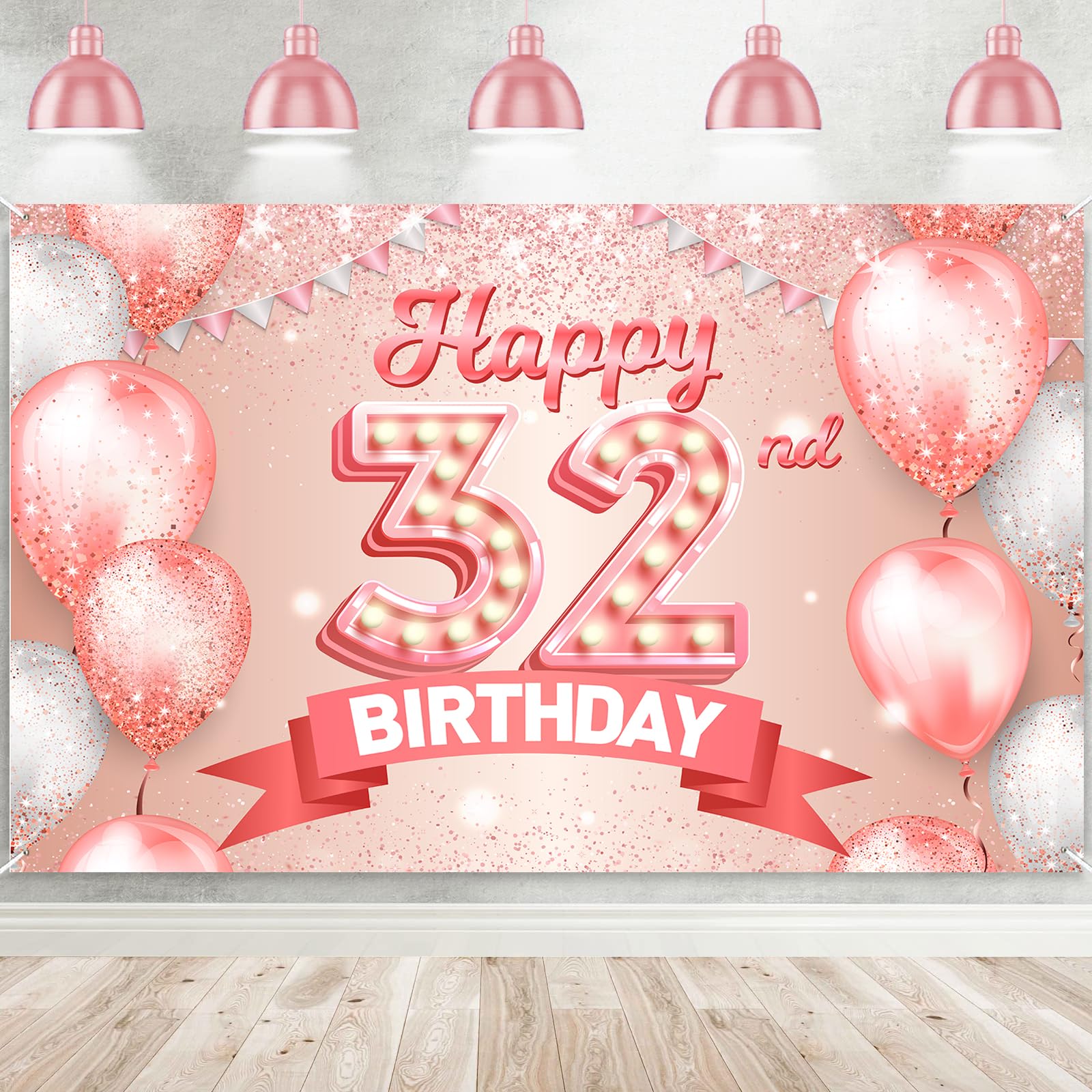 Amazon.com: Happy 32nd Birthday Rose Gold Banner Cheers to 32 Years Old ...