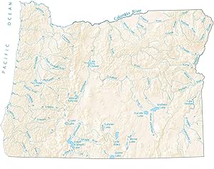 Amazon.com: Oregon Lakes and Rivers - Large MAP-12 Inch by 18 Inch ...