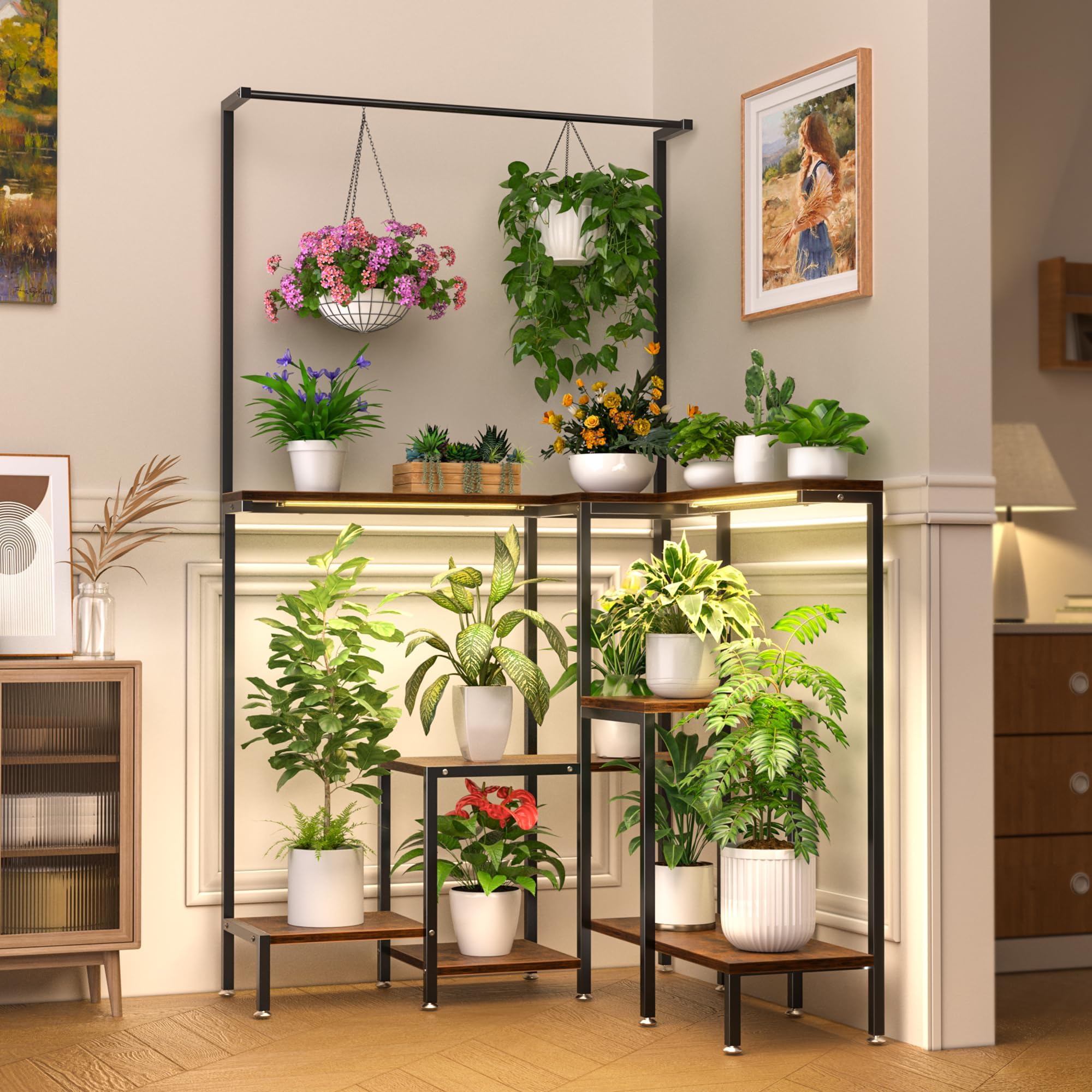 Amazon.com: MJOMKN Corner Plant Stand Indoor with Grow Light,Corner ...