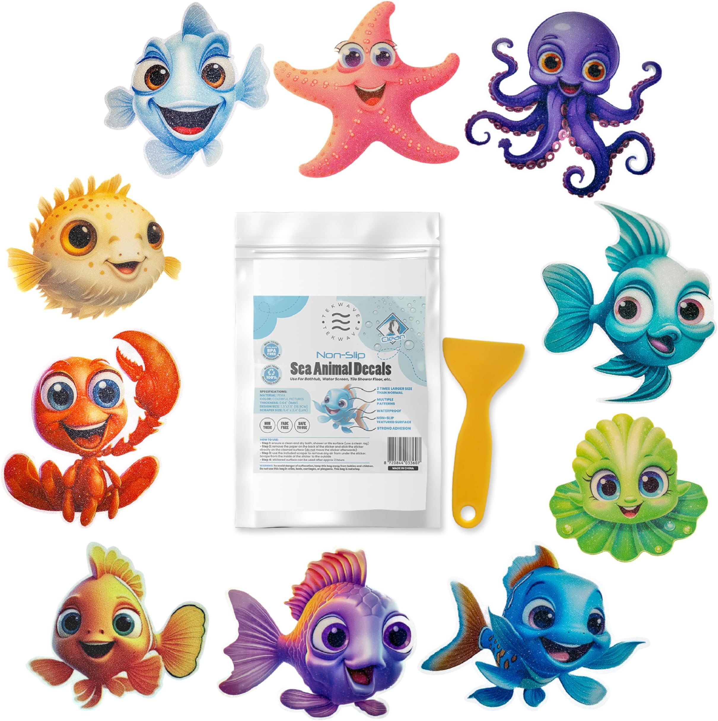 Amazon.com: TEKWAVE- Extra Large Non Slip Bathtub Stickers for Kids, 10 ...