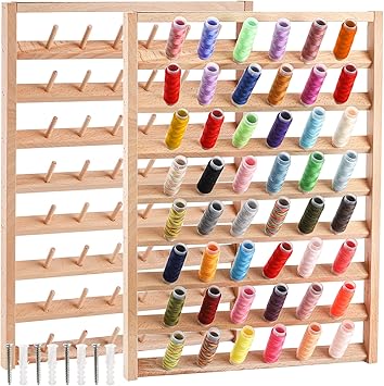 Tosnail 2 Pack 48 Spools Wooden Thread Holder, Large Thread Racks, Wall ...