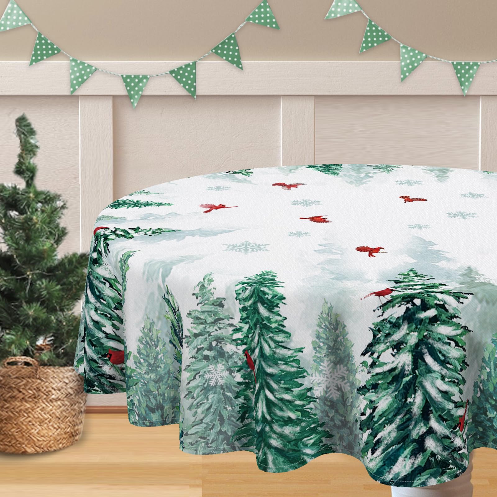 Amazon.com: Tailus Winter Pine Tree Round Tablecloth 70 x 70 Inch ...