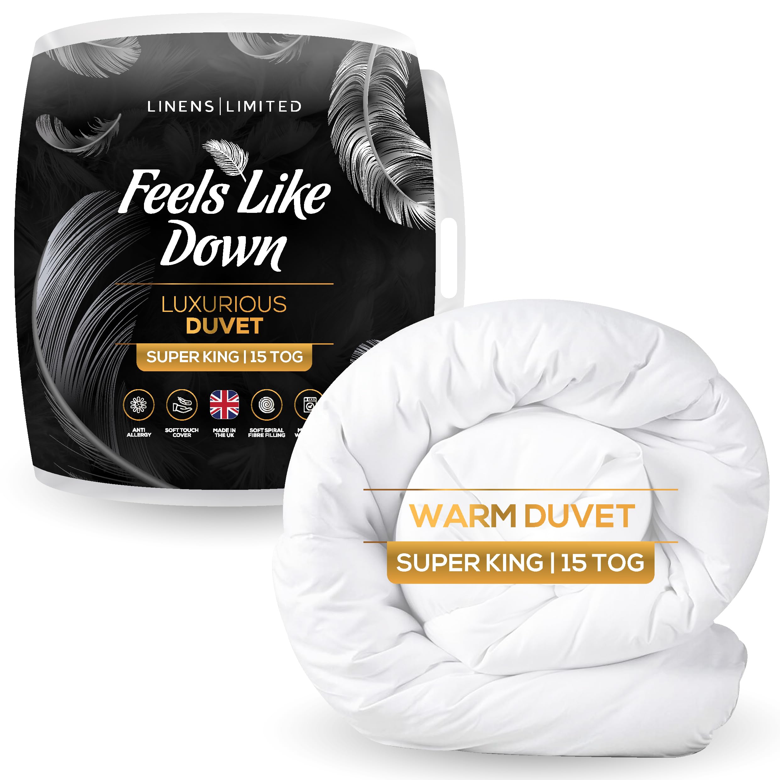 Linens Limited Super King Duvet 15 Tog, Made in the UK, Feels Like Down ...