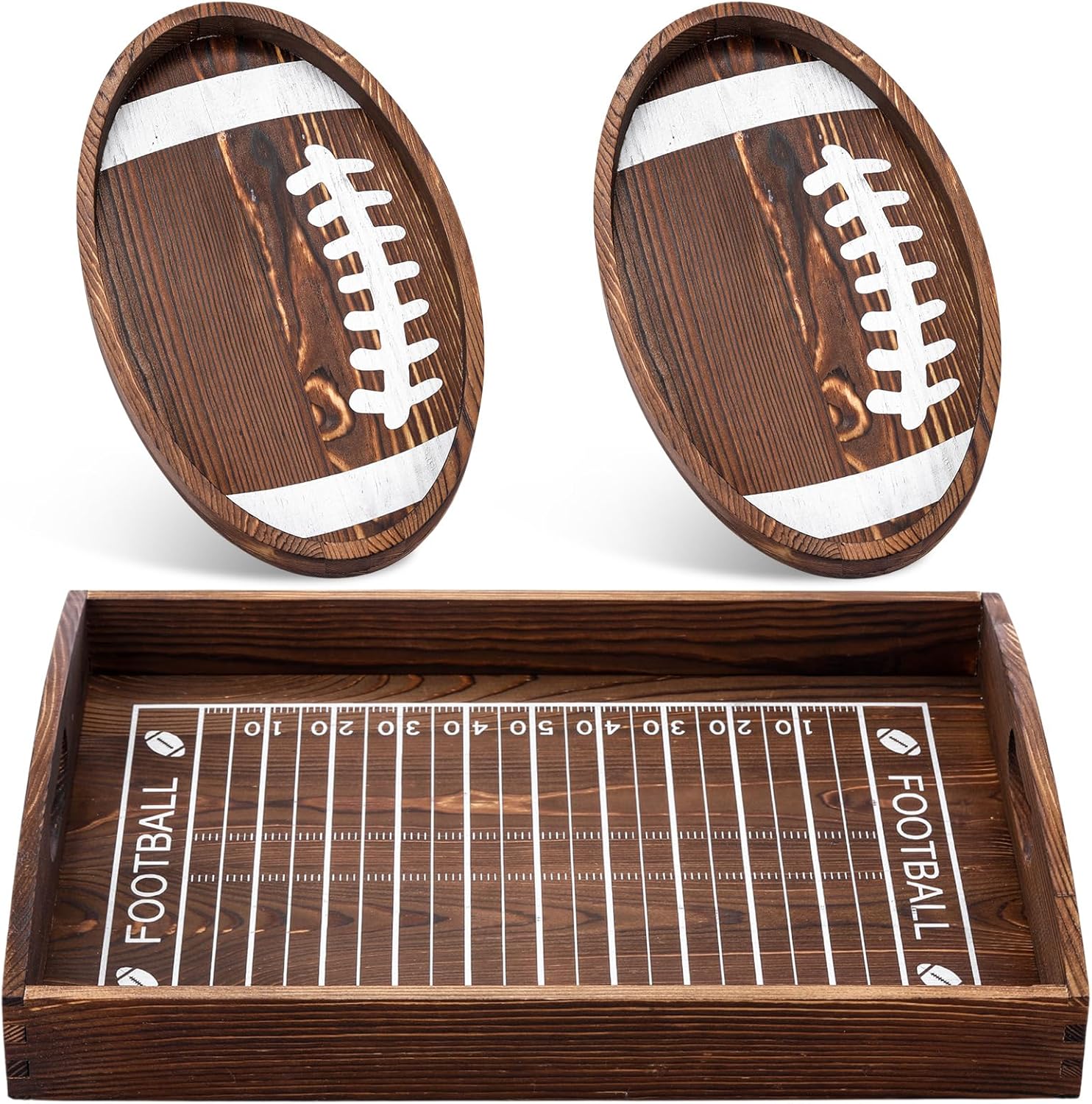Amazon.com | Ziliny 3 Pcs Wooden Football Serving Trays Charcuterie ...