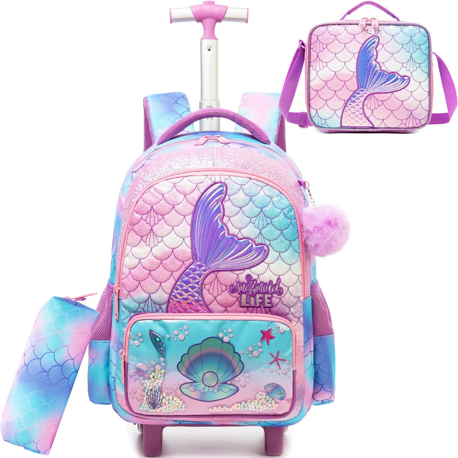 Amazon.com: Inprof Kids Mermaid Rolling Backpack with Wheels for ...