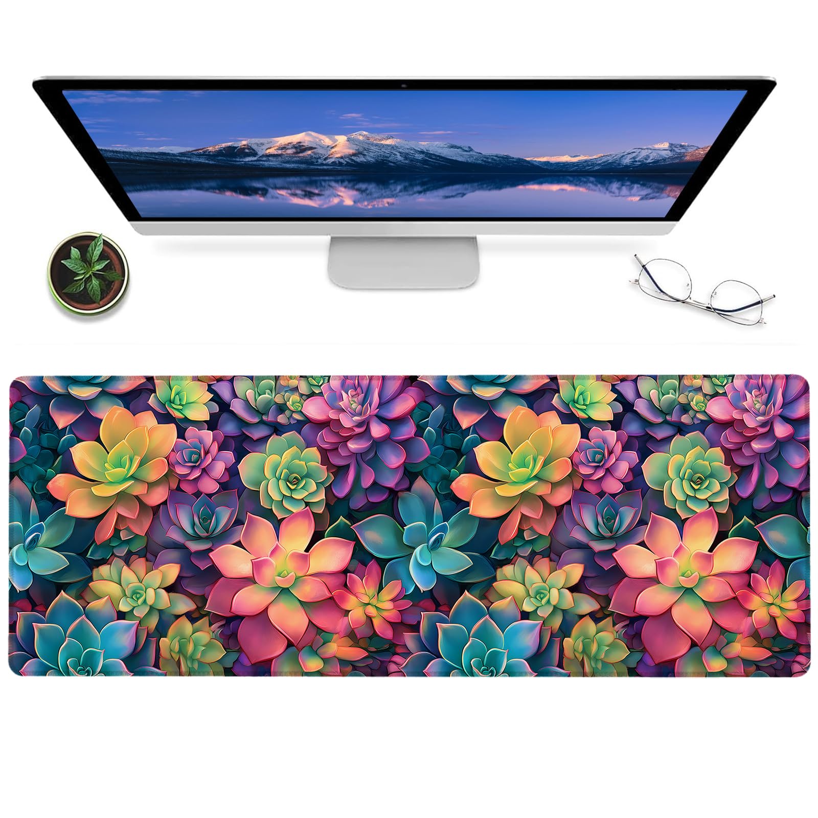 Amazon.com: ainori Colorful Succulent Pattern Gaming Mouse Pad – 12x31 ...