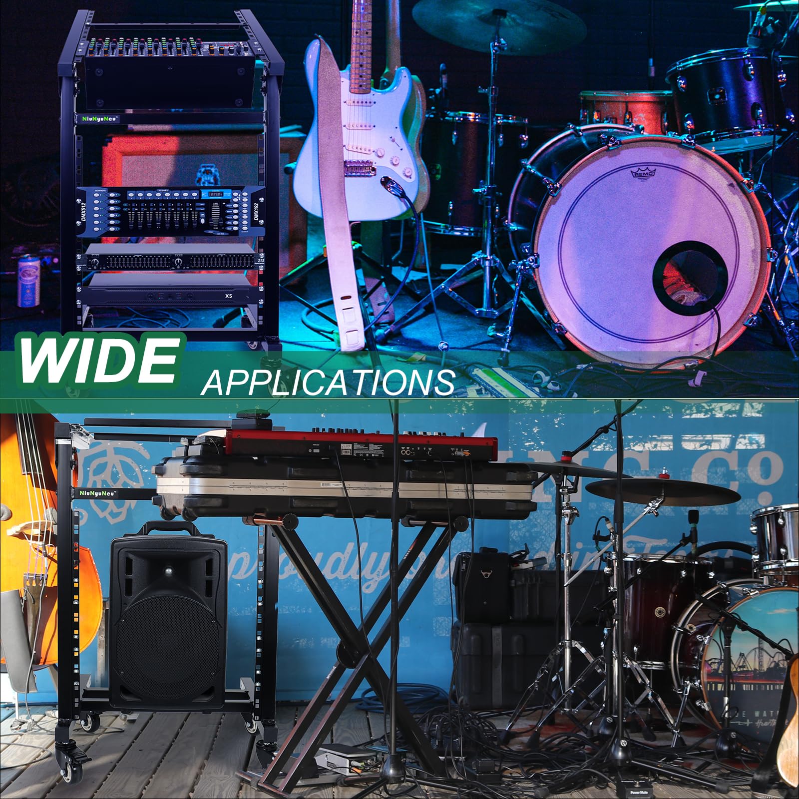 NiuNyuNeu 12U DJ Mixer Stand Rack Mount Rolling Stand Stage Cart ...