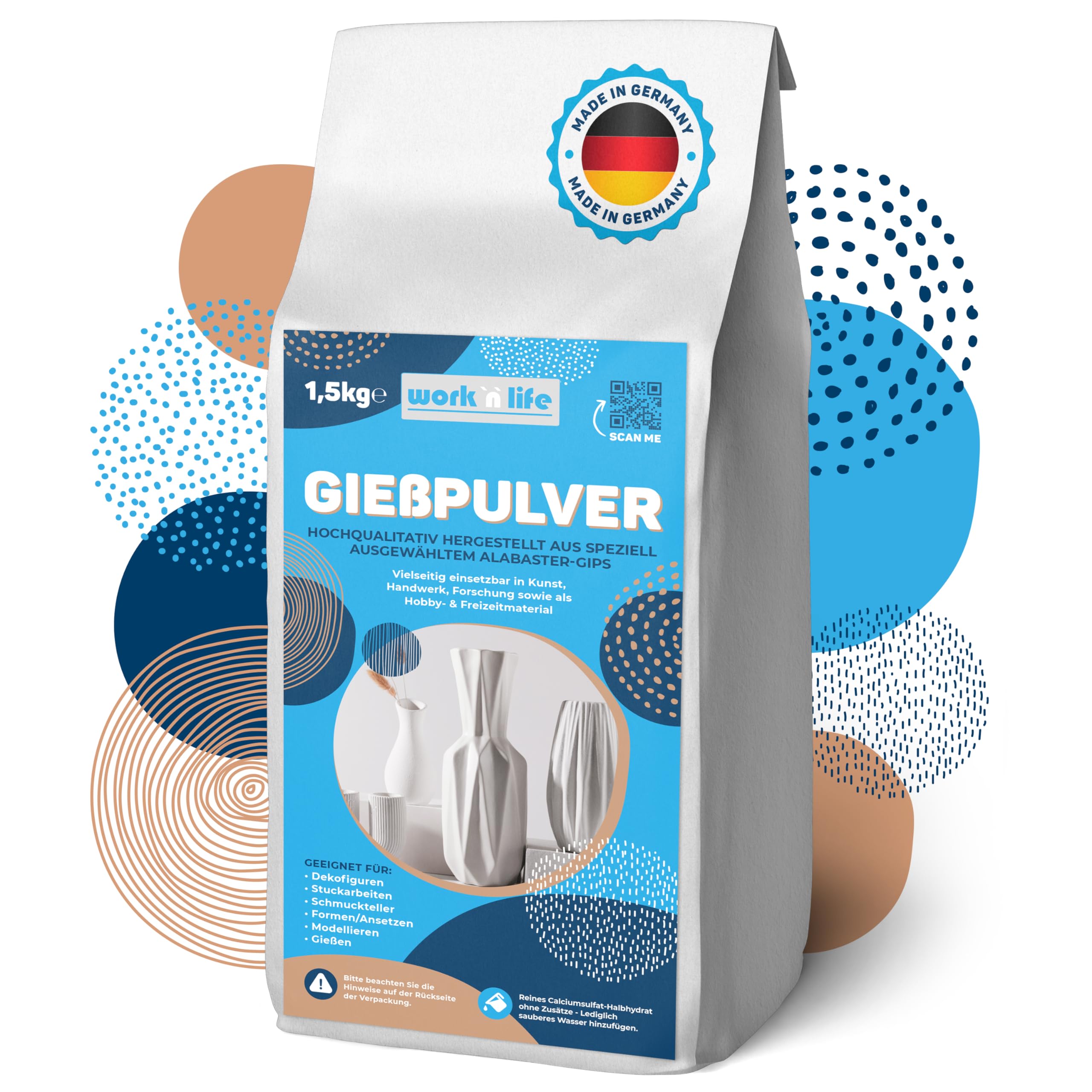 Gießpulver weiß 1,5kg - Premium Gips zum Gießen - Reliefgießpulver weiß aus hochwertigem ...