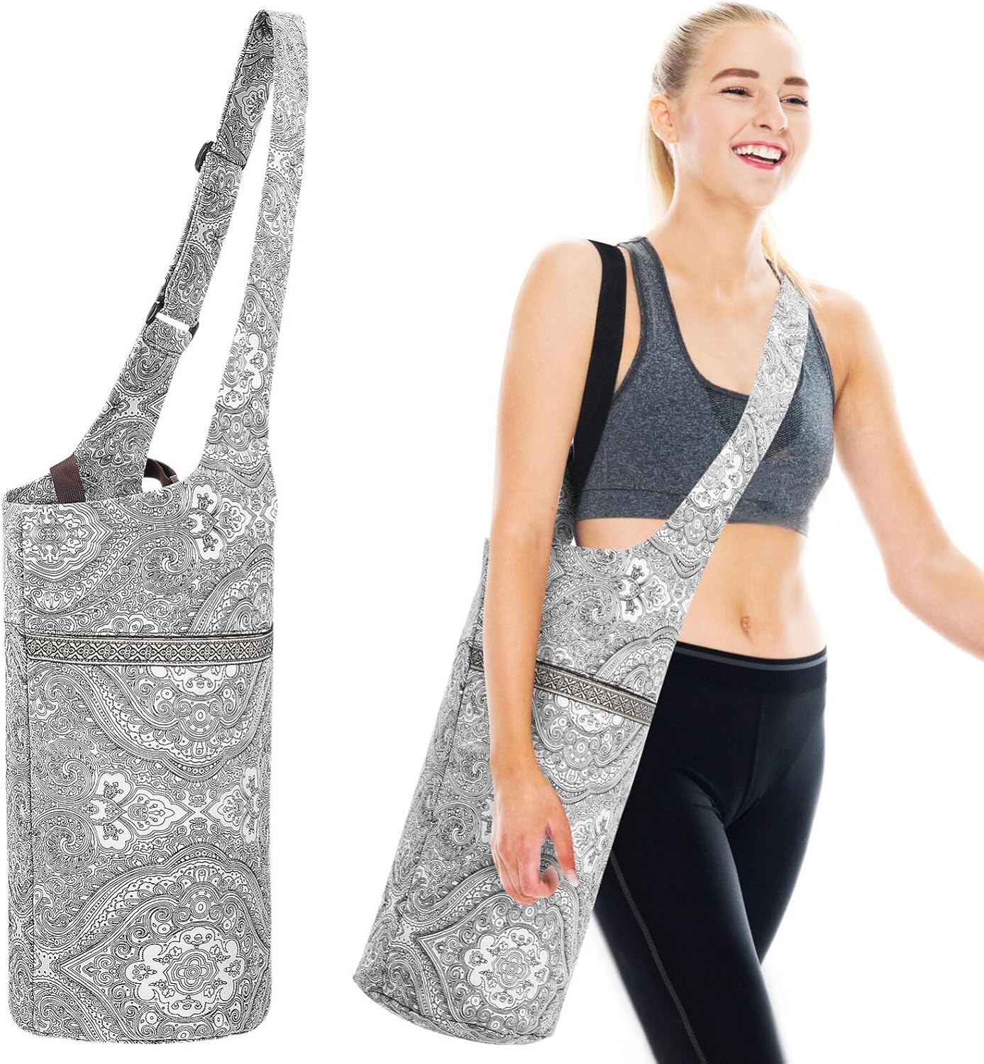 Sosoport Yoga with Large Size Pocket, Yoga Mat Canvas Bag Adjustable Strap Yoga Mat Tote Bag ...