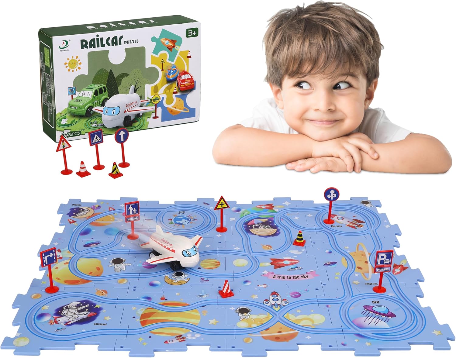 SK MISS Car Track Puzzles Toys for 3 4 5 6 Year Olds, 25PCS DIY Railcar ...