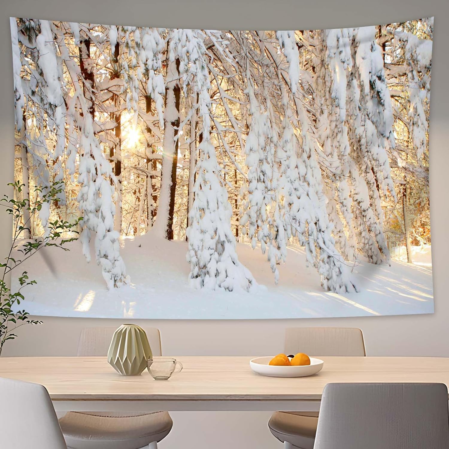 Amazon.com: Winter Snow Tapestry, Snowy Mountain Pine and Fir Forest ...