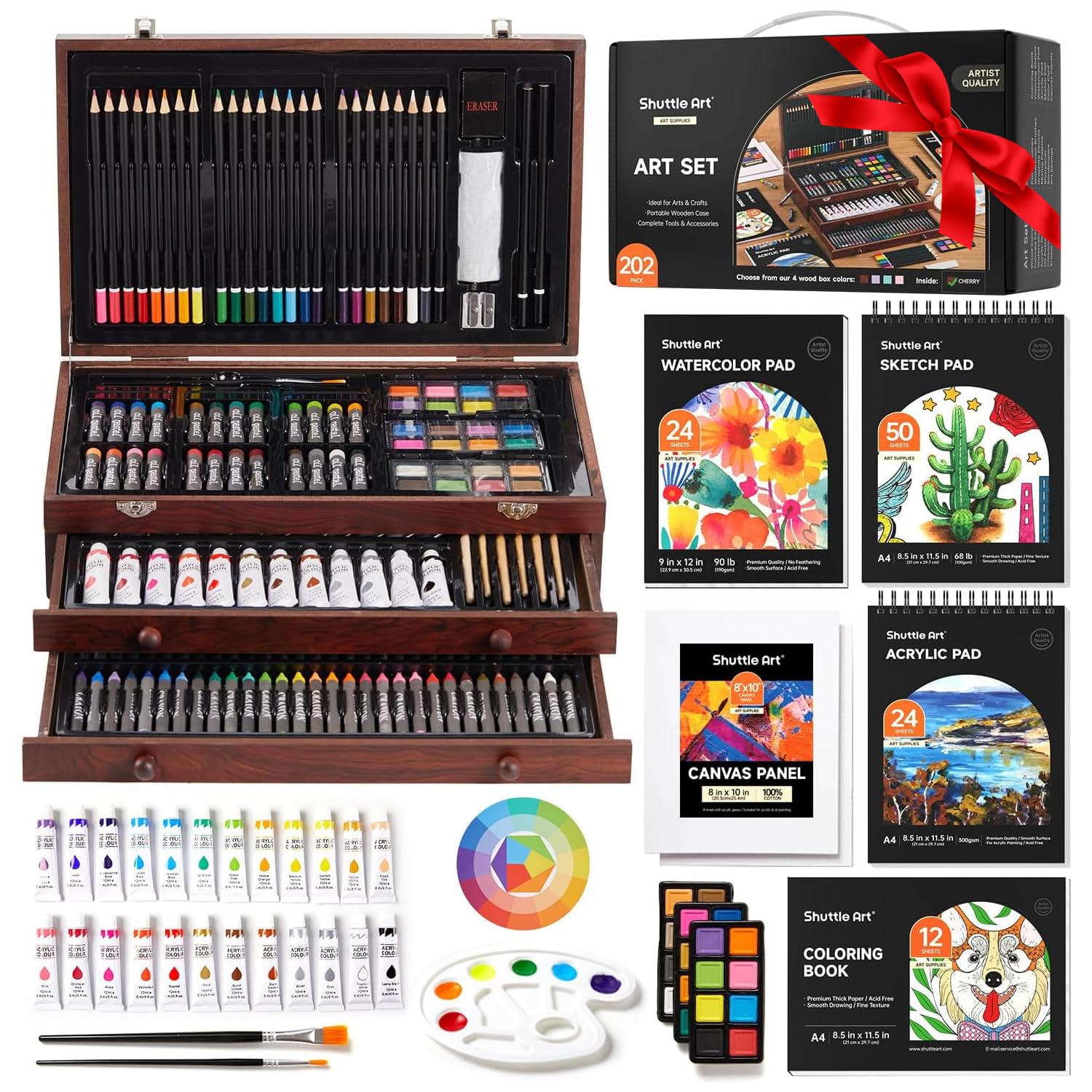 Buy Shuttle Art Deluxe Gift Art Kit, 202-Piece Wooden Art Supplies Set ...