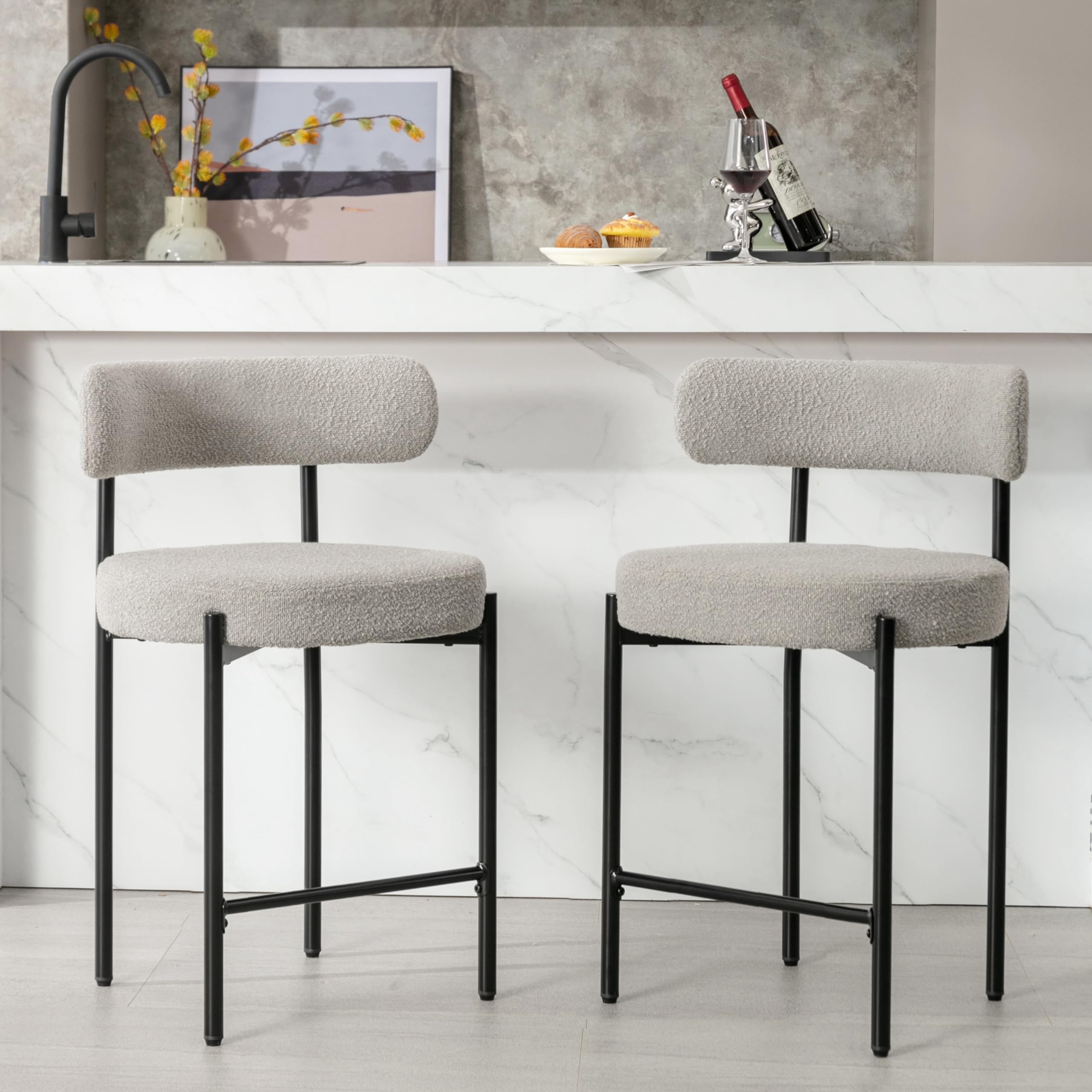 Amazon.com: Locus Bono 24'' Boucle Counter Stools Set of 2, Grey Bar ...