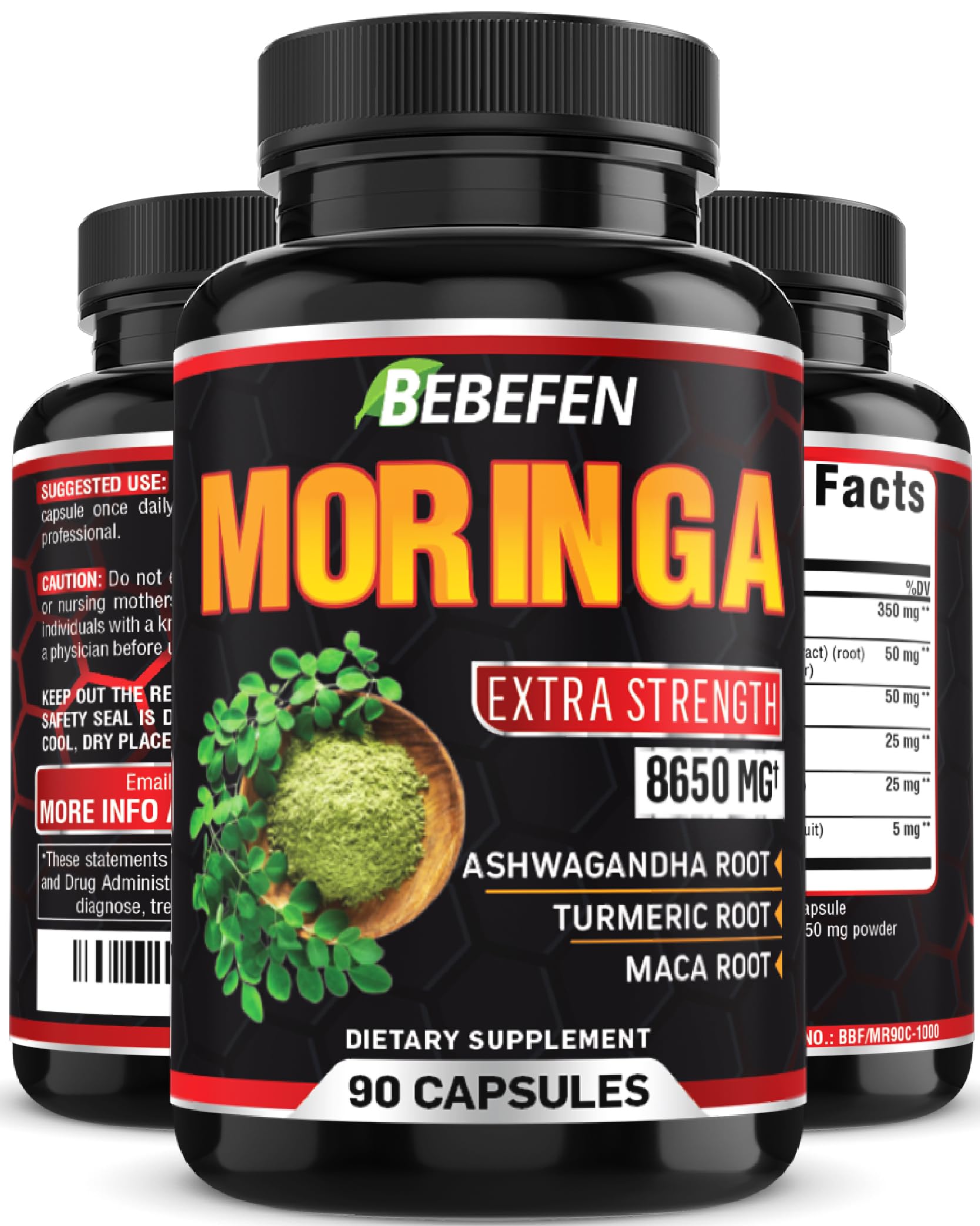 Organic Moringa Leaf Powder Capsules 8650mg - Plus Ashwagandha, Maca ...